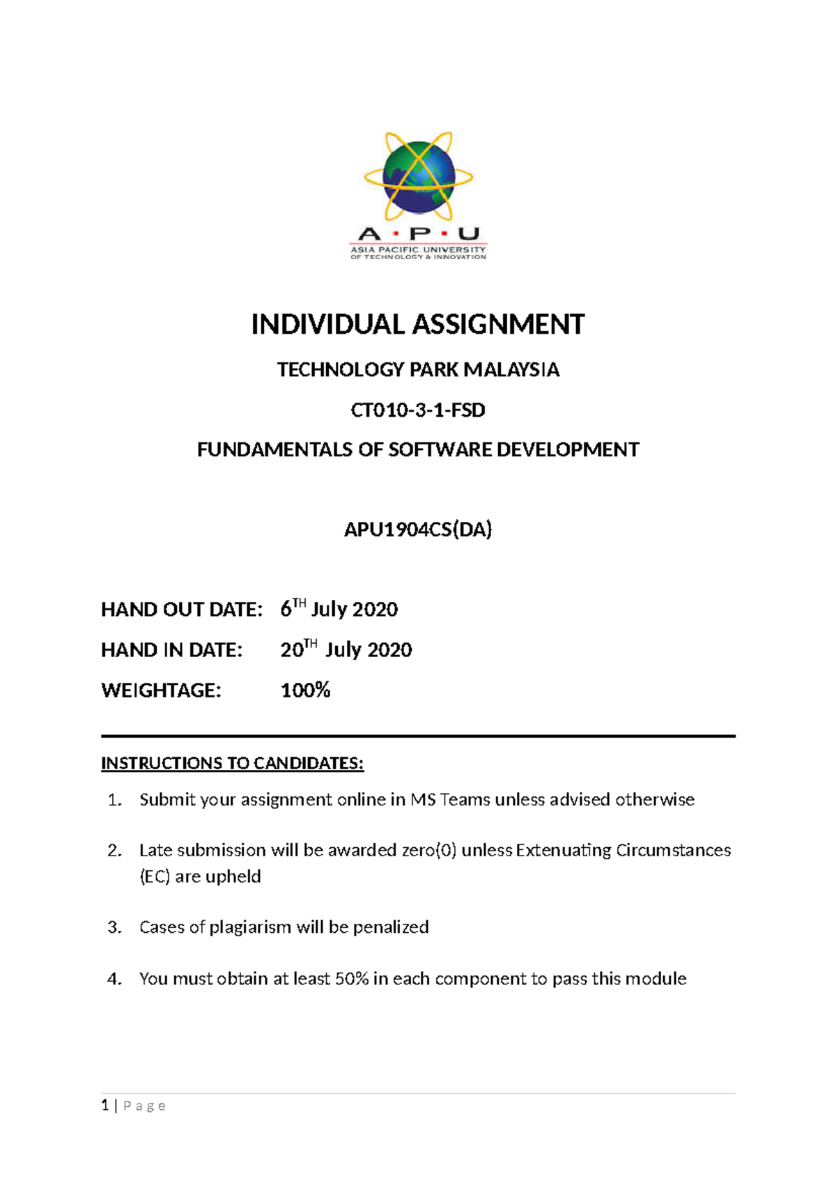 Software development - INDIVIDUAL ASSIGNMENT TECHNOLOGY PARK MALAYSIA CT010-3-1-FSD FUNDAMENTALS ...