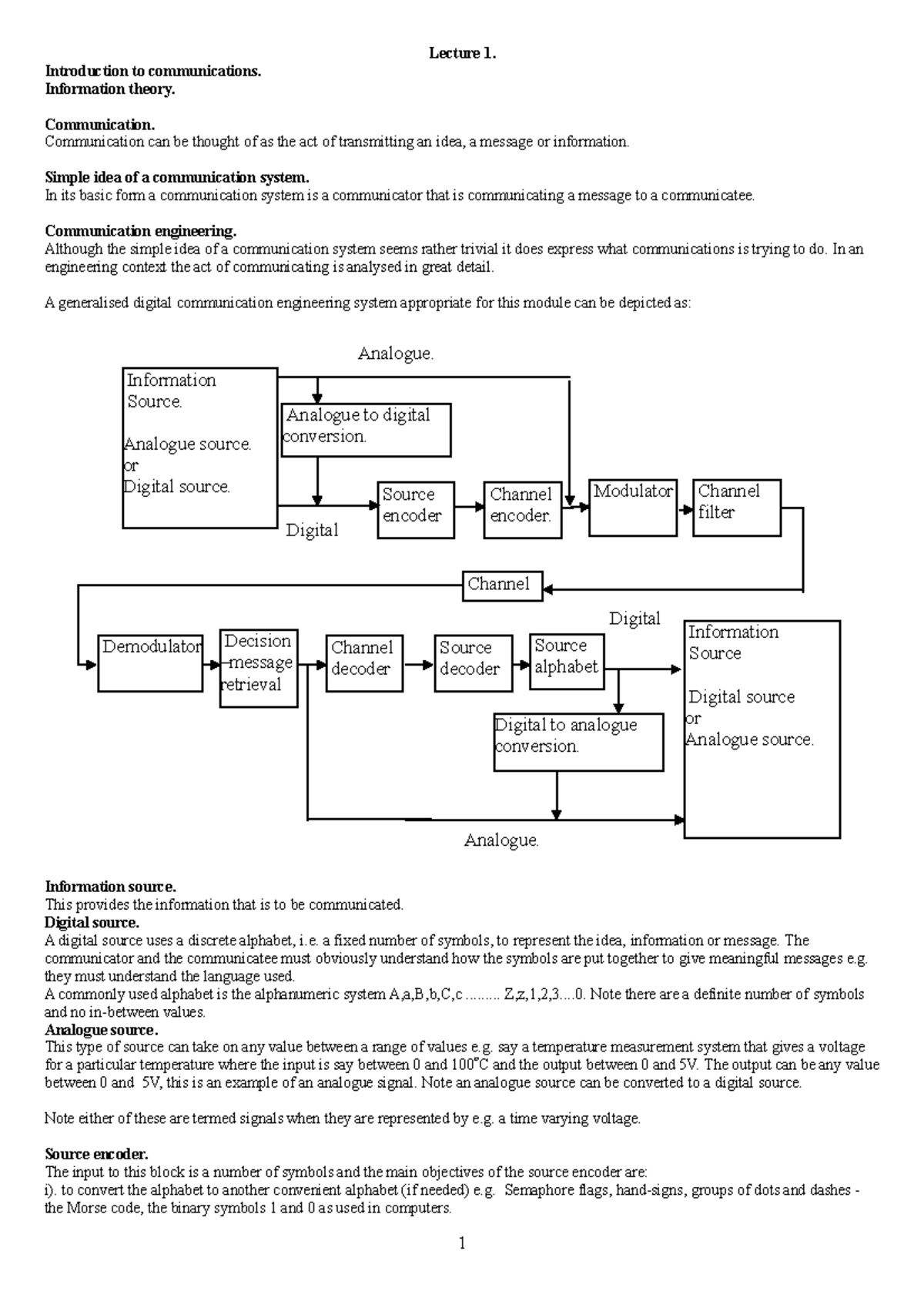 Lecture 1 - Lecture 1. Introduction to communications. Information ...