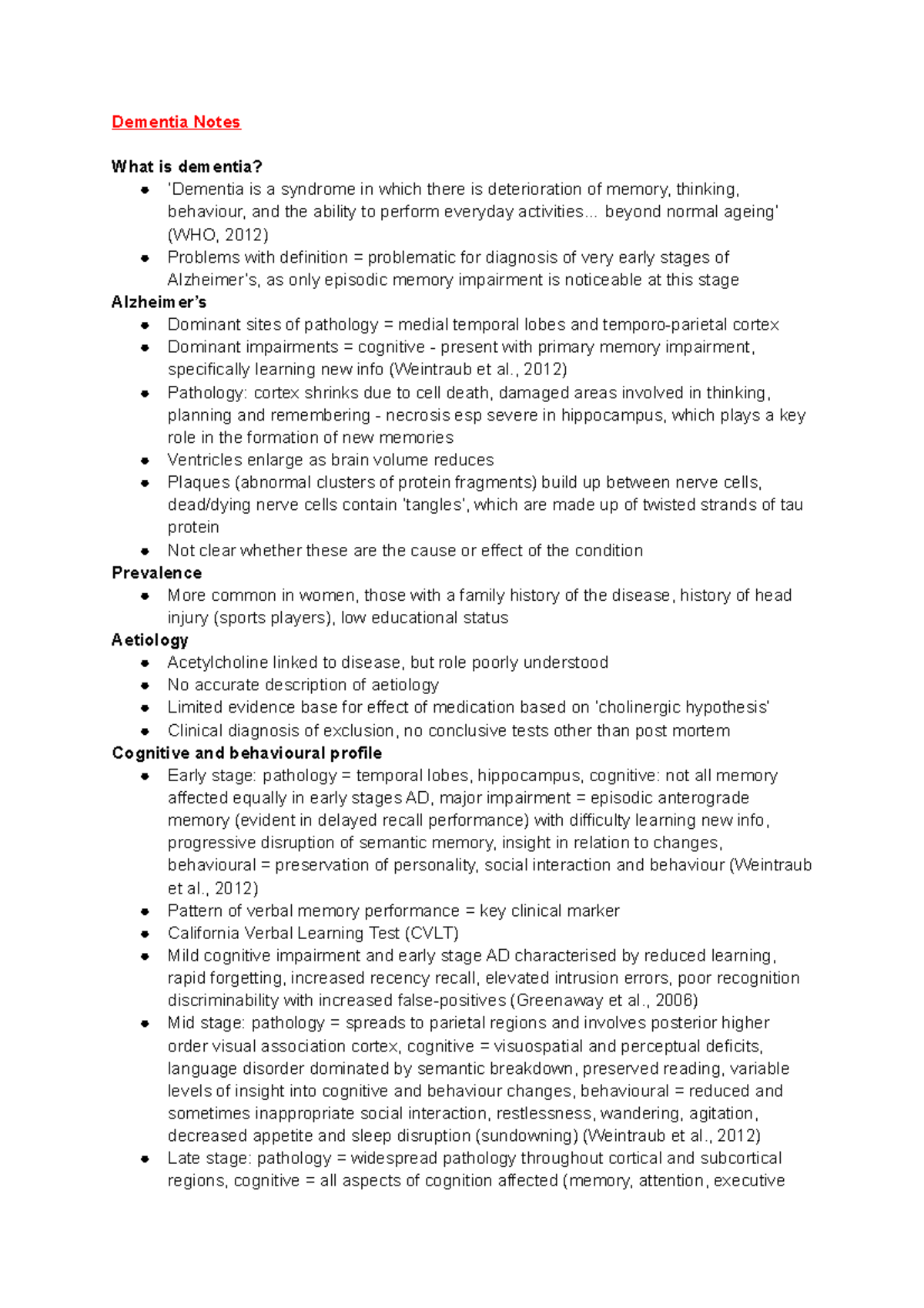Dementia Notes - CP - Dementia Notes What is dementia? ‘Dementia is a ...