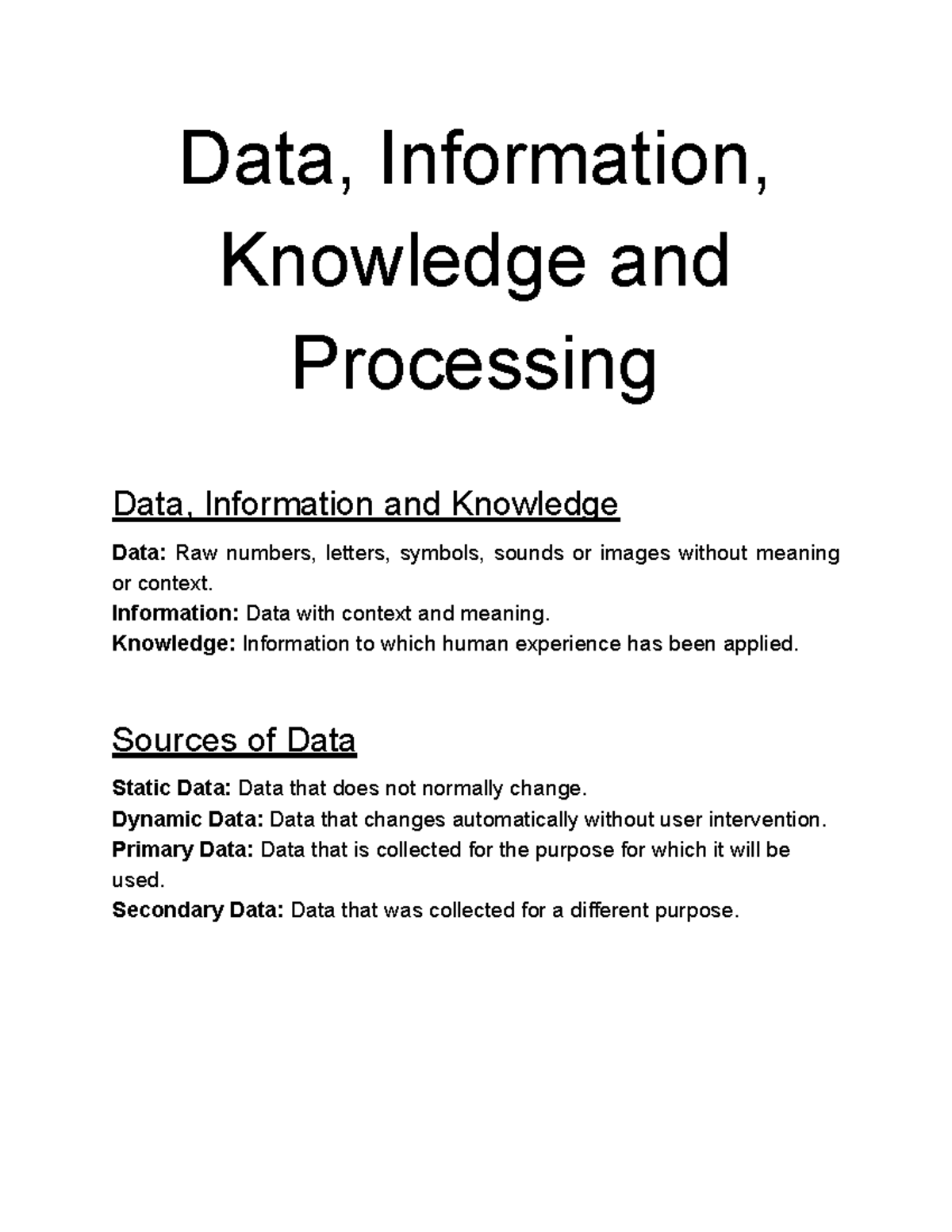 Information technology 9626 as level notes - Data, Information ...