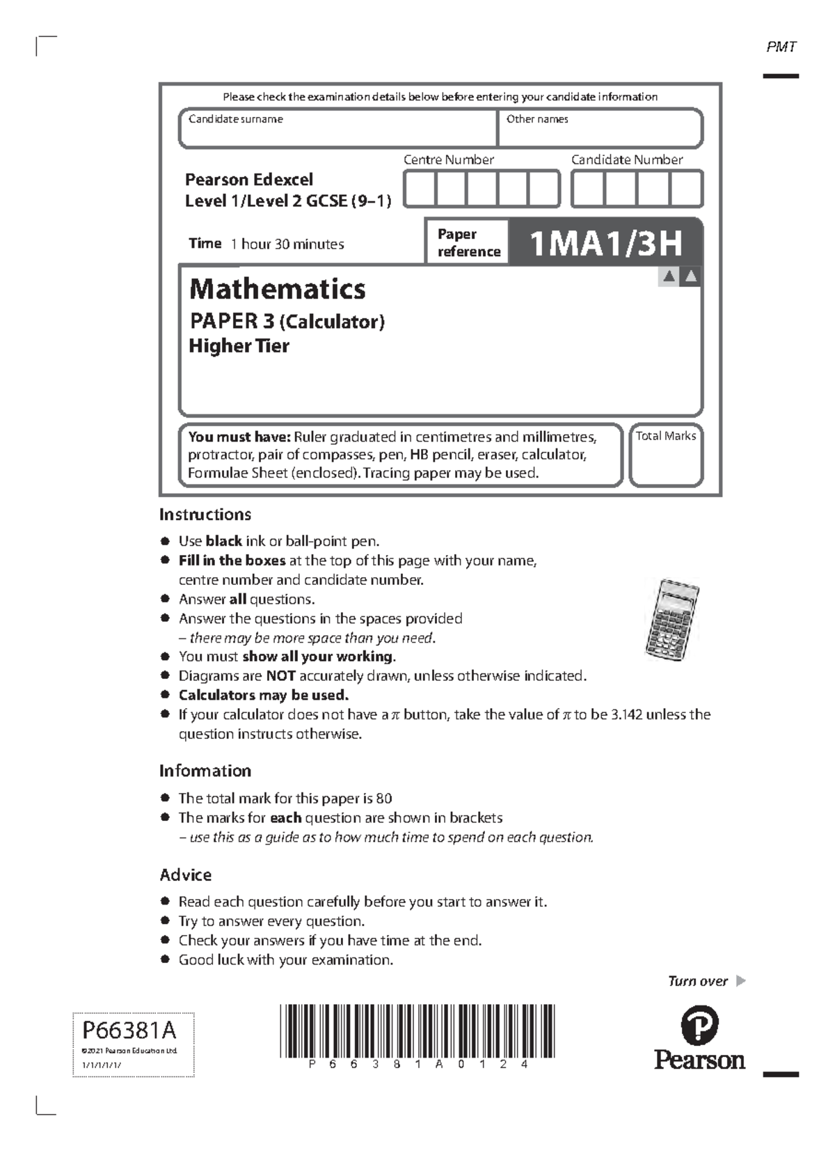 June 2022 QP paper 3 math - P66381A0124 Turn over Candidate s urname ...