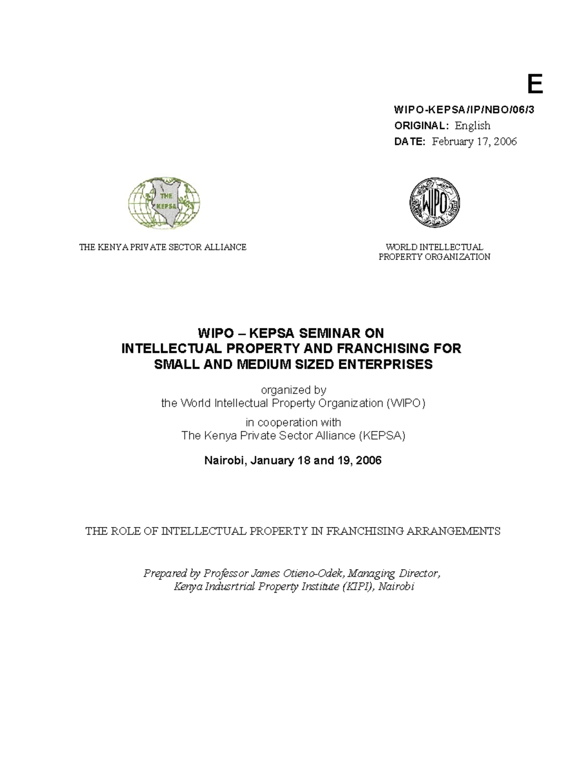 Wipo kepsa ip nbo 06 3 - E WIPO-KEPSA/IP/NBO/06/ ORIGINAL: English DATE ...