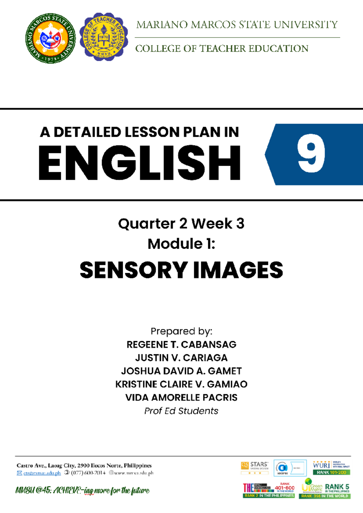 LESSON PLAN ABOUT SENSORY IMAGES - Competency Content Standards ...