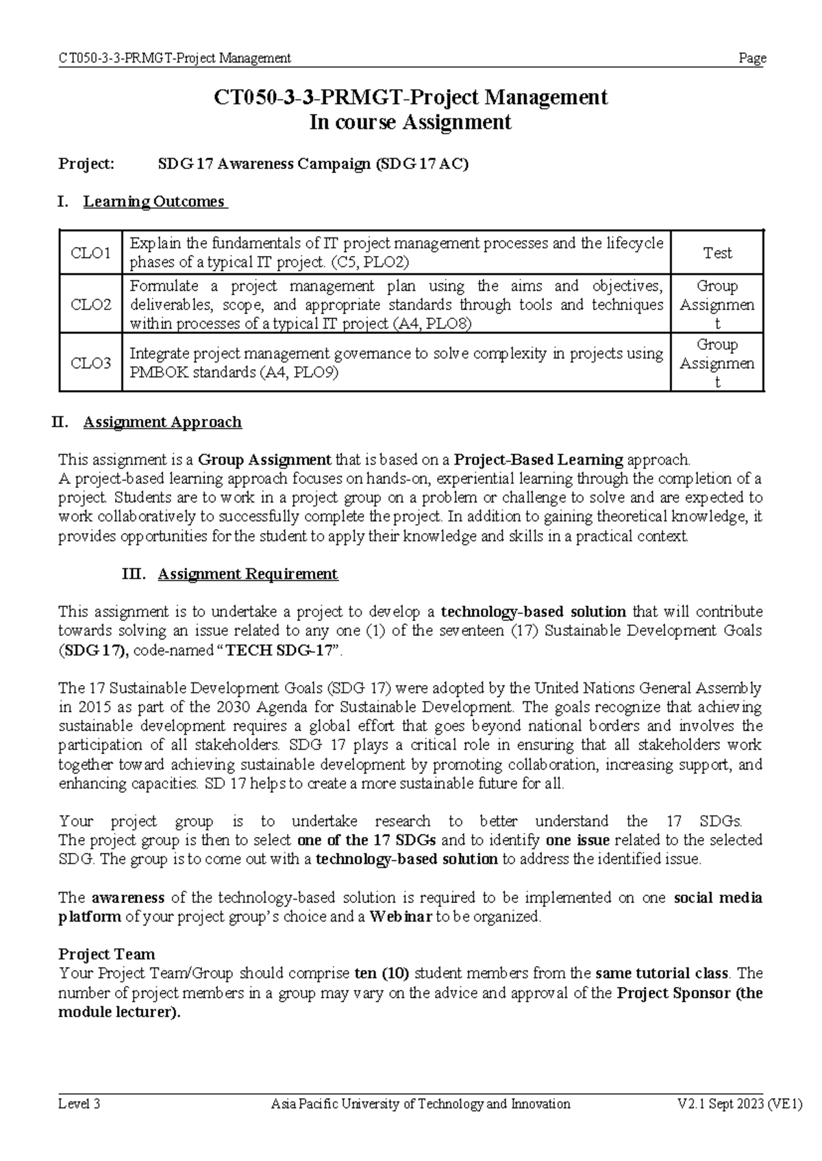 01 Prmgt Assignment Question (VE1) 2023 V2 - CT050-3-3-PRMGT-Project ...