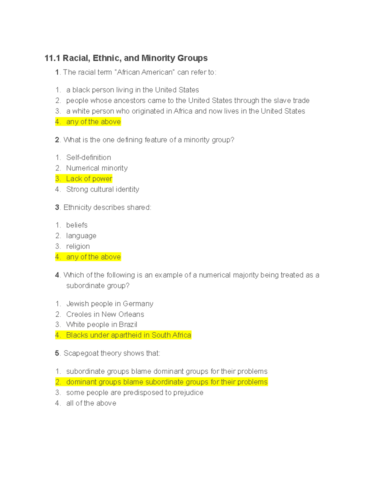 Soc 1 Chapters 11 Study Guide (With Answers) - 11 Racial, Ethnic, and ...