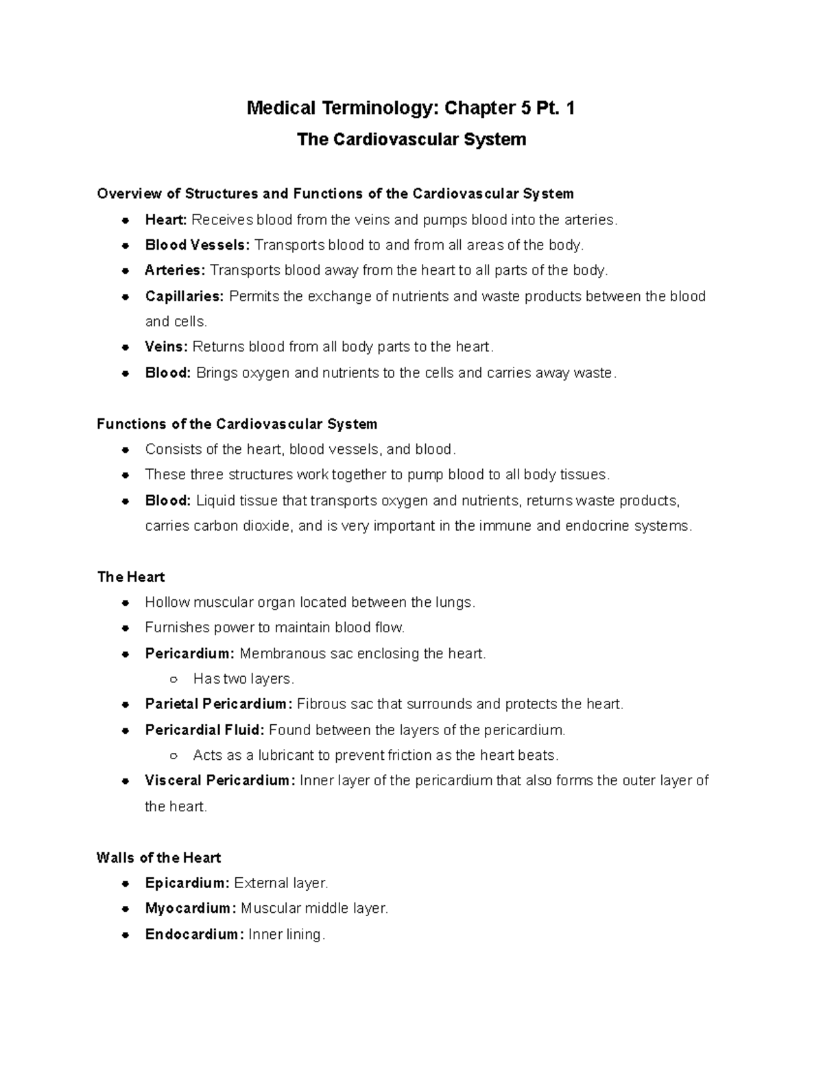 Med Terms Ch 5 Pt 1 The Cardiovascular System Medical Terminology