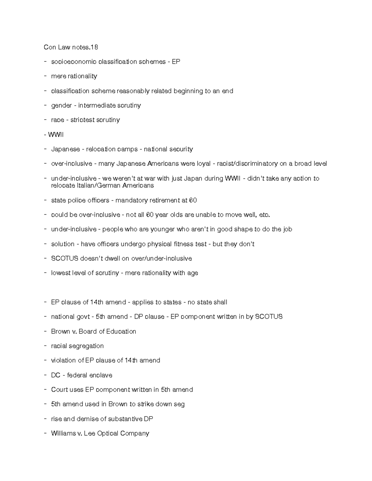 Con Law notes - socioeconomic classification schemes - EP - mere ...