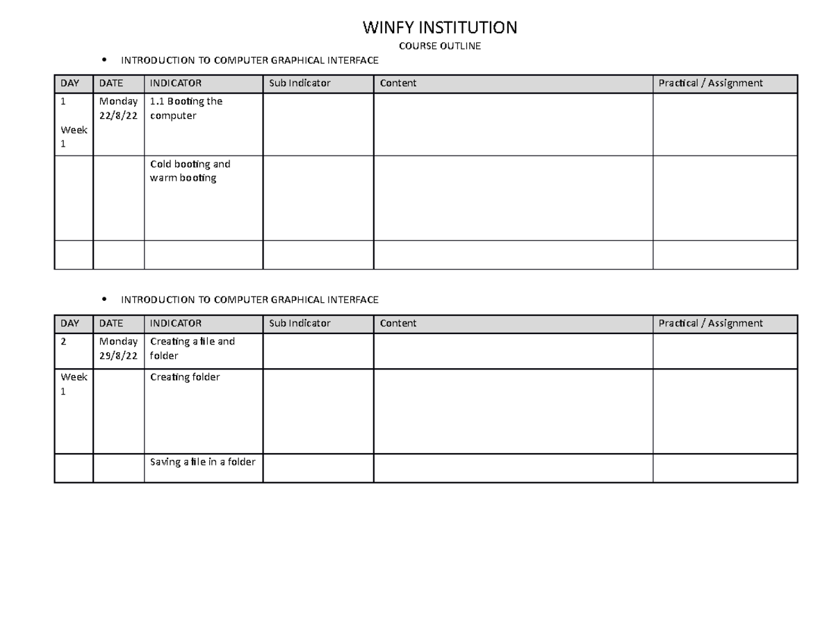 Winfy Institution 084649 - WINFY INSTITUTION COURSE OUTLINE ...