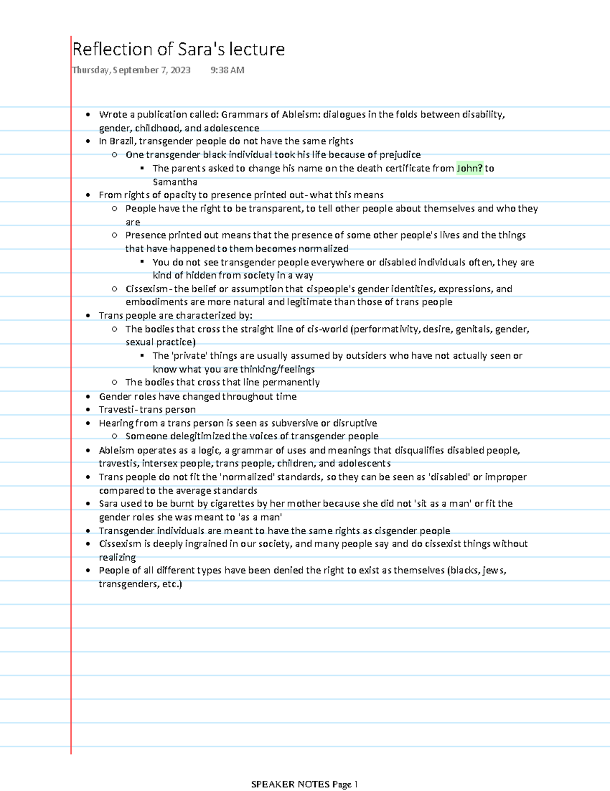 Reflection of Sara's lecture - Wrote a publication called: Grammars of ...