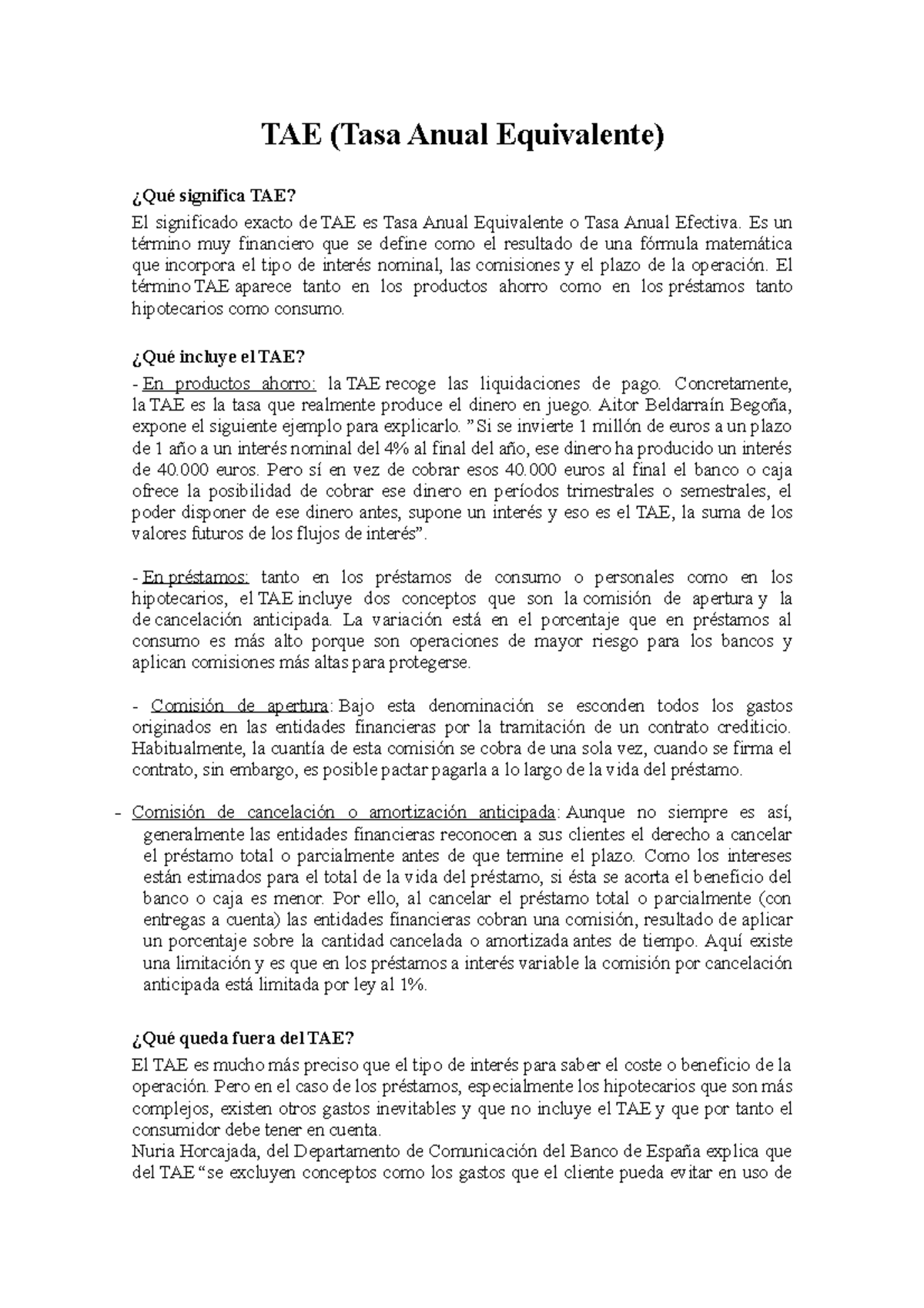 TAE - Es un término muy financiero que se define como el resultado de ...