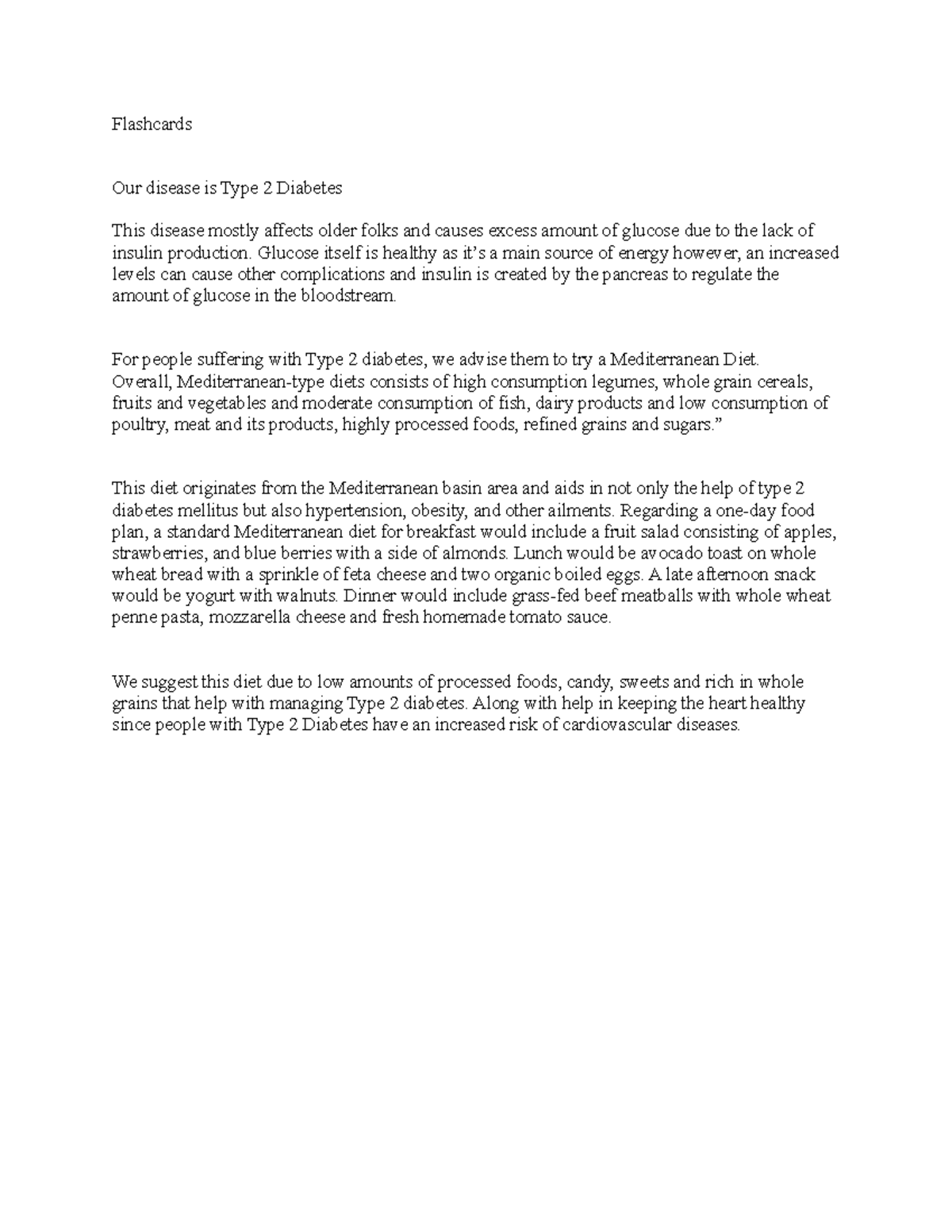 Flashcards - Notes on Type 2 Diabetes - Flashcards Our disease is Type ...