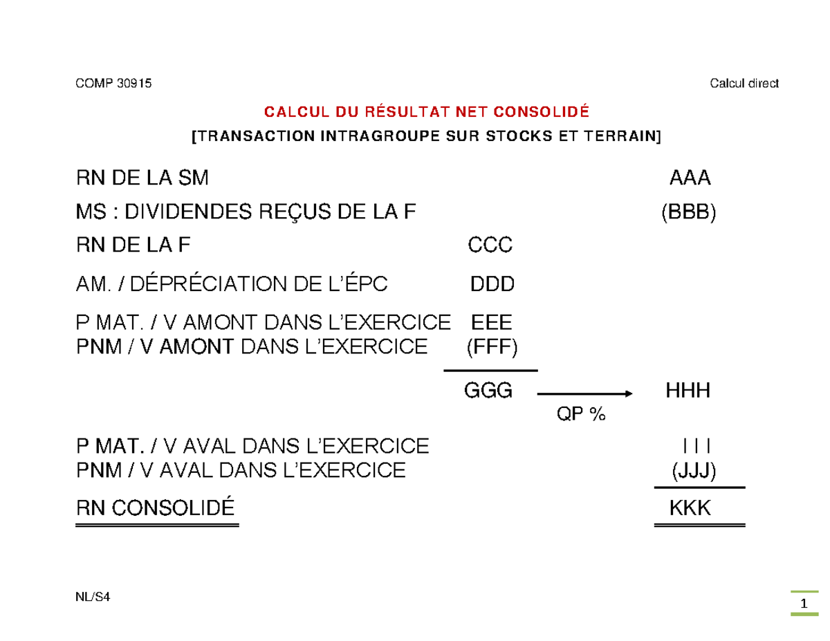 Calcul direct avec OIG sur Stocks et terrain - NL/S CALCUL DU RÉSULTAT ...