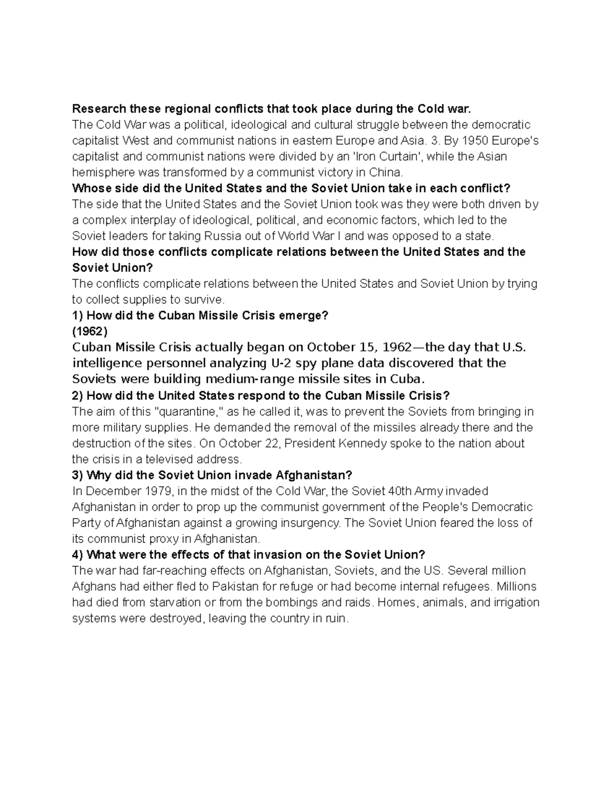 the cold war-3 - Research these regional conflicts that took place ...