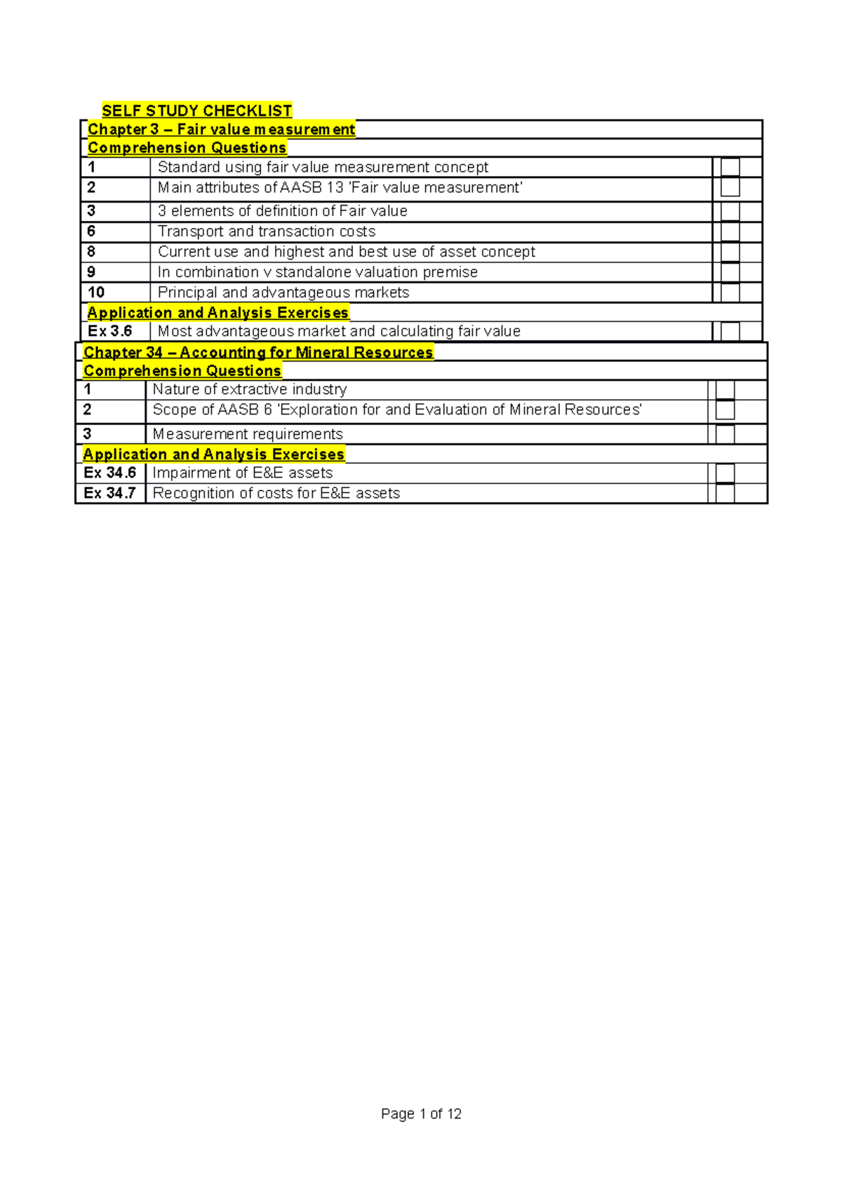 22420 Week 5 Self Study - SELF STUDY CHECKLIST Chapter 3 – Fair value ...