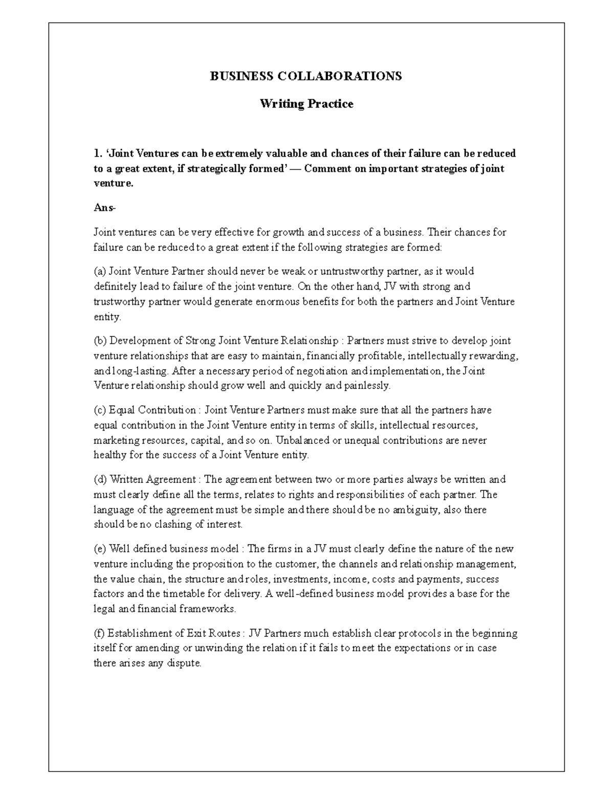 Business Collaborations Writing Practice - BUSINESS COLLABORATIONS ...