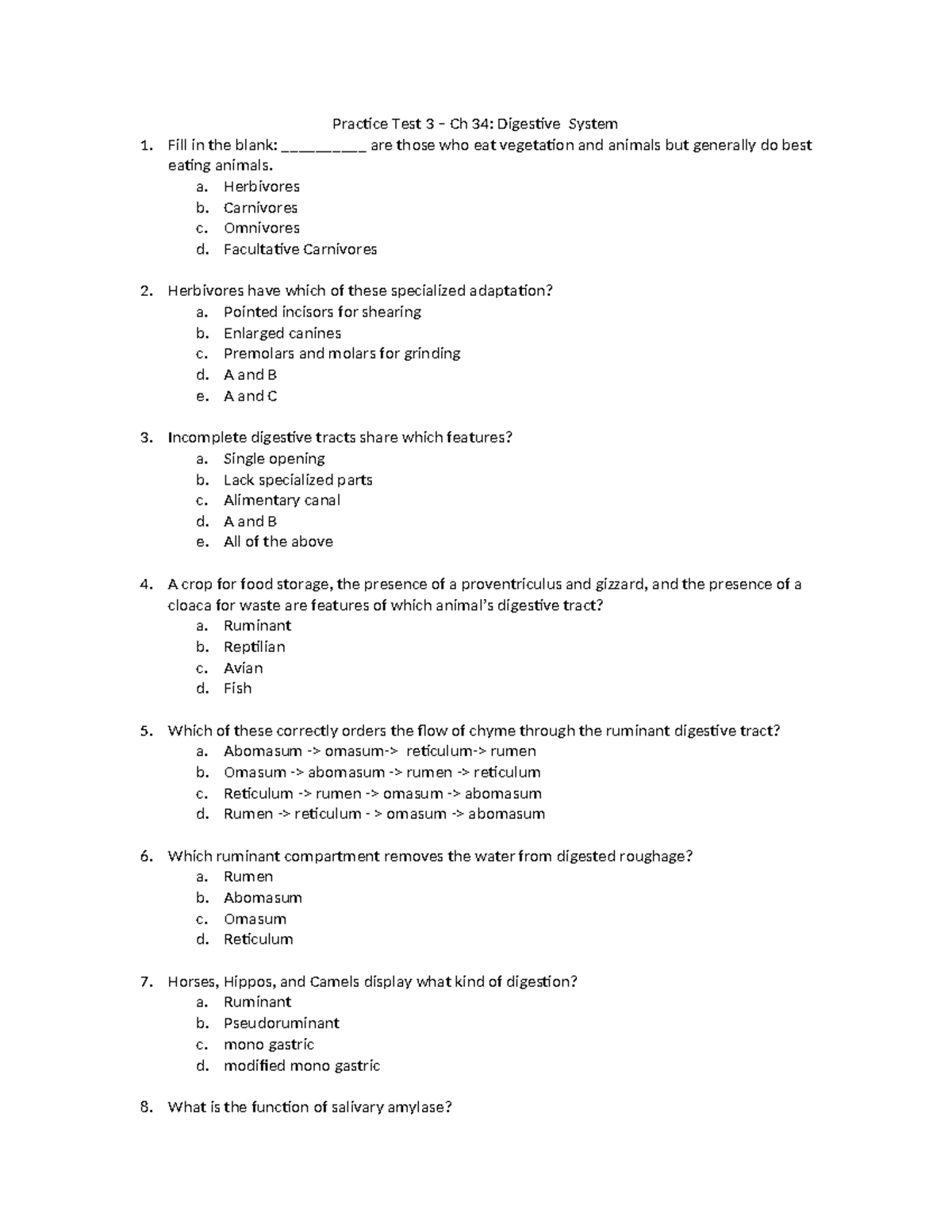 Ch 34 Practice Test - Sample questions for biology chapter 34 ...