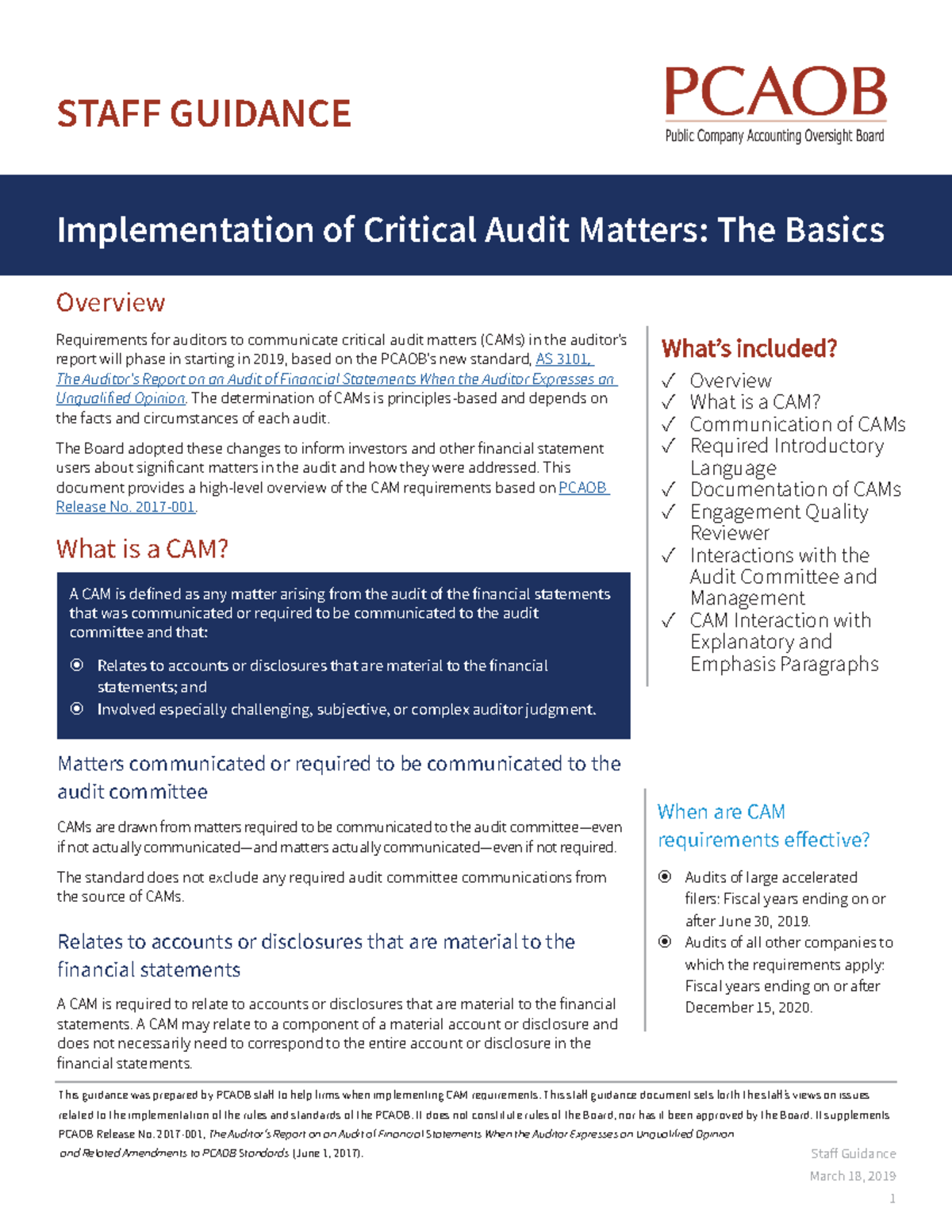 Implementation of Critical Audit Matters The Basics - Staff Guidance ...