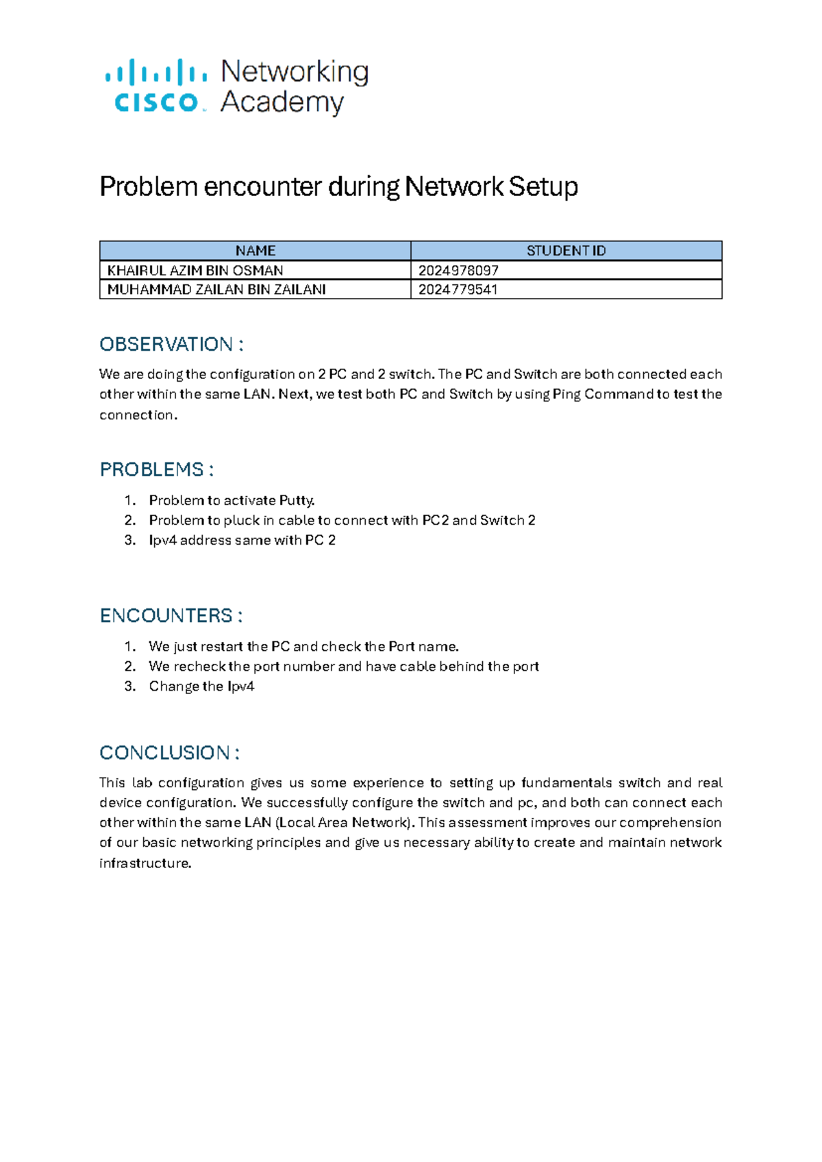LAB 2 Report Problem Statement and Solutions - Problem encounter during ...