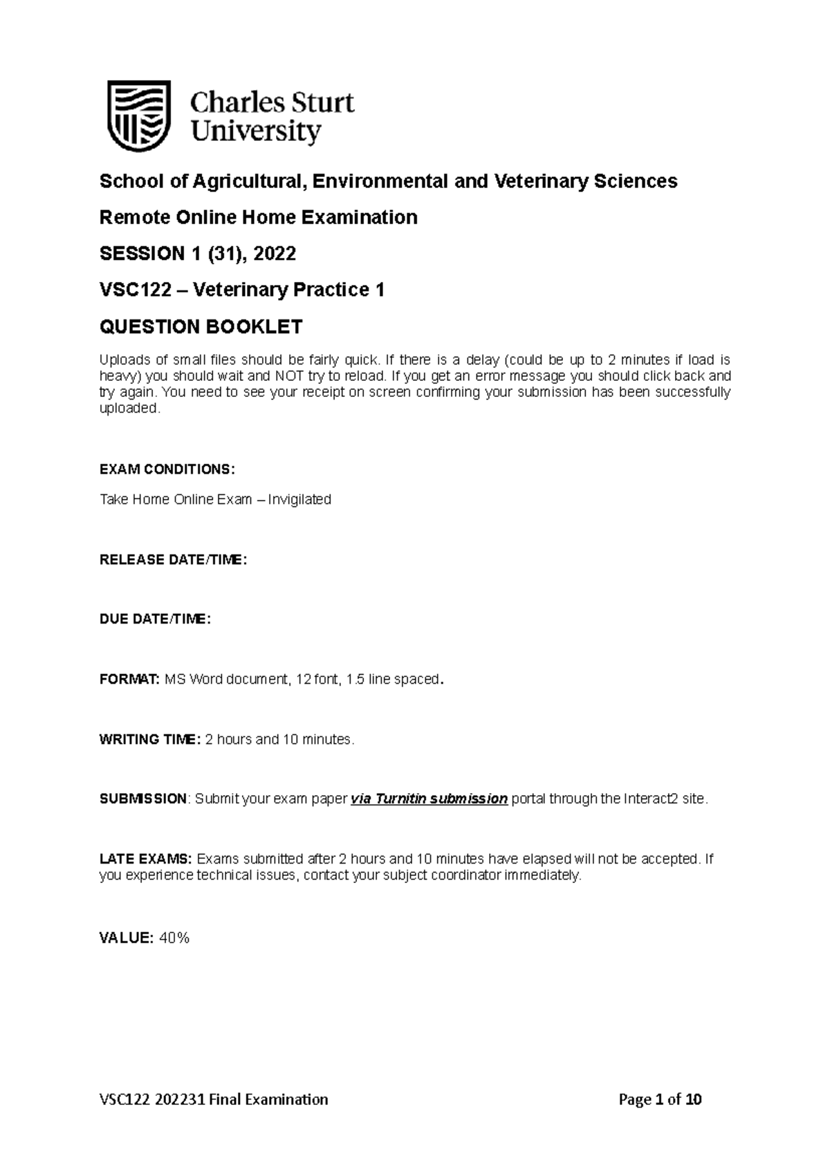 Session 1 2022 EXAM - practice exam - School of Agricultural ...