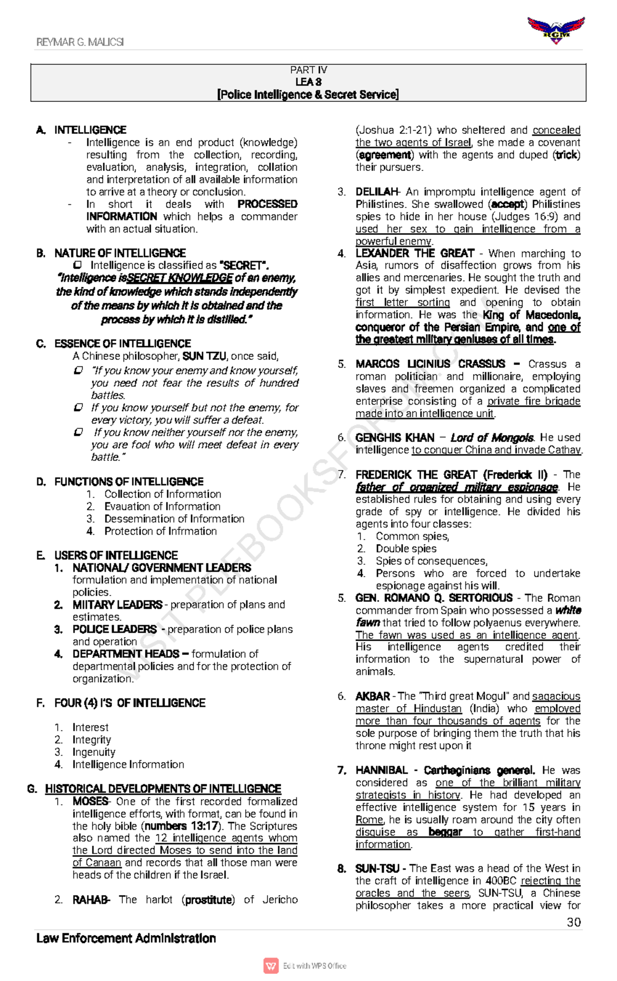 (LEA) Police Intelligence - 30 PART IV LEA 3 [Police Intelligence ...