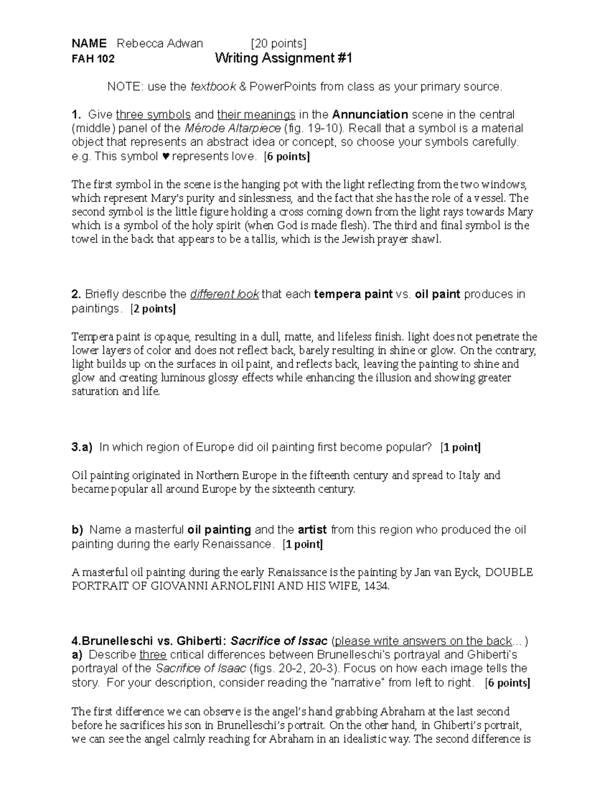 Writing 1 Ch.19. 20 - NAME Rebecca Adwan [20 points] FAH 102 Writing ...