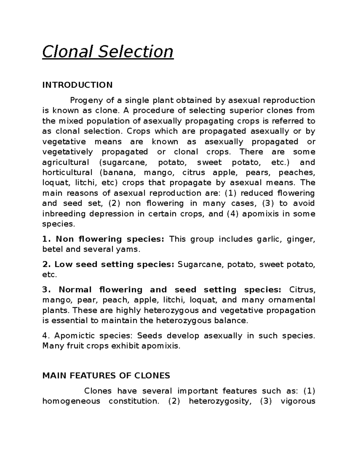 Clonal Selection - Clonal Selection INTRODUCTION Progeny of a single ...