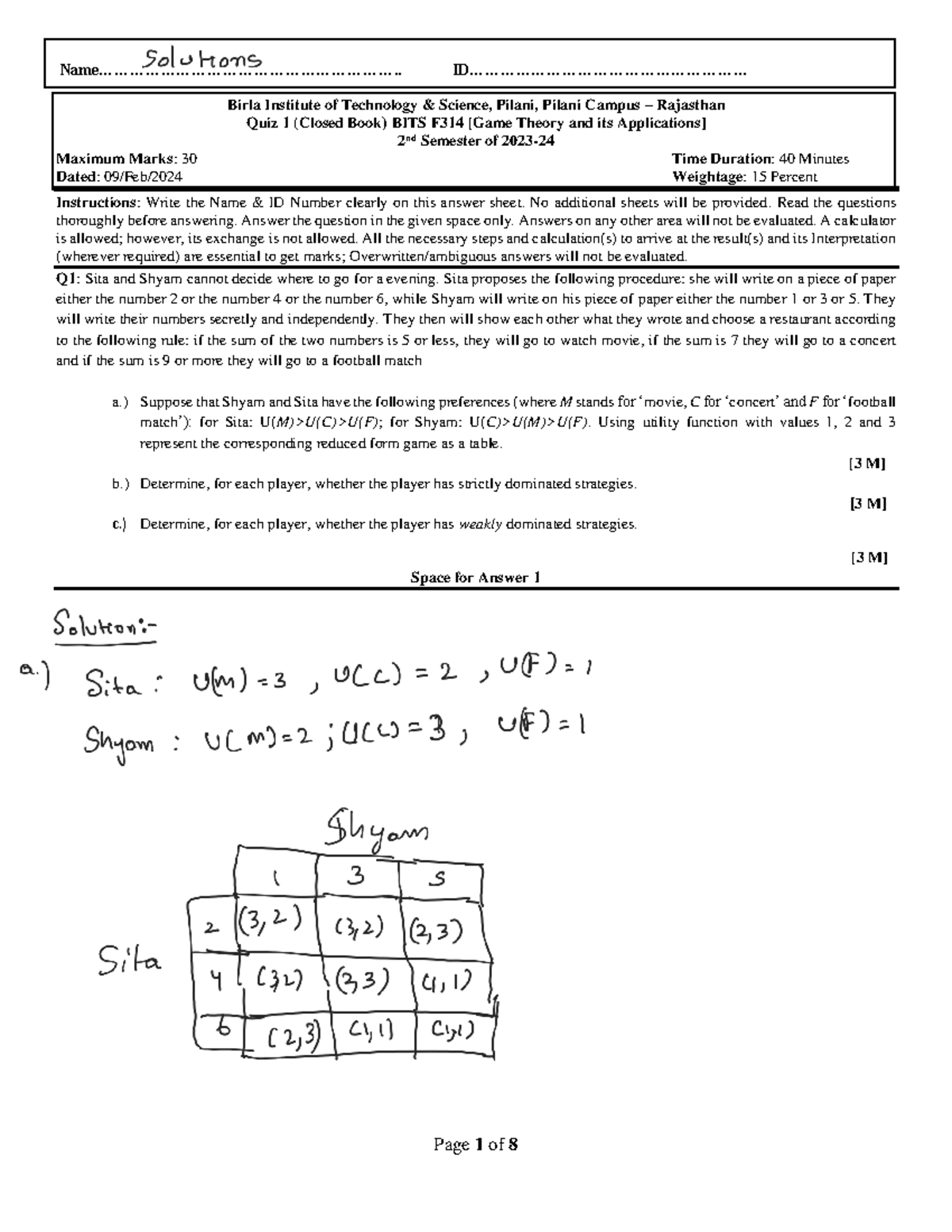 Quiz 1 - Name........................................................... - Studocu