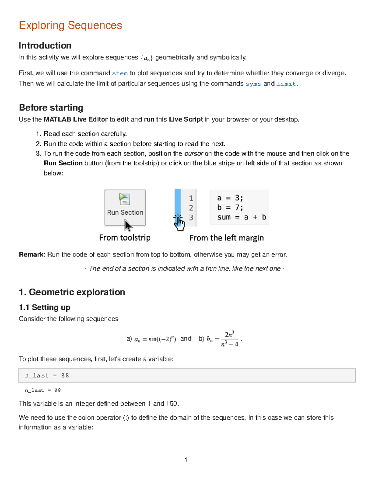 Sequences Workshop - Exploring Sequences Introduction In this activity ...
