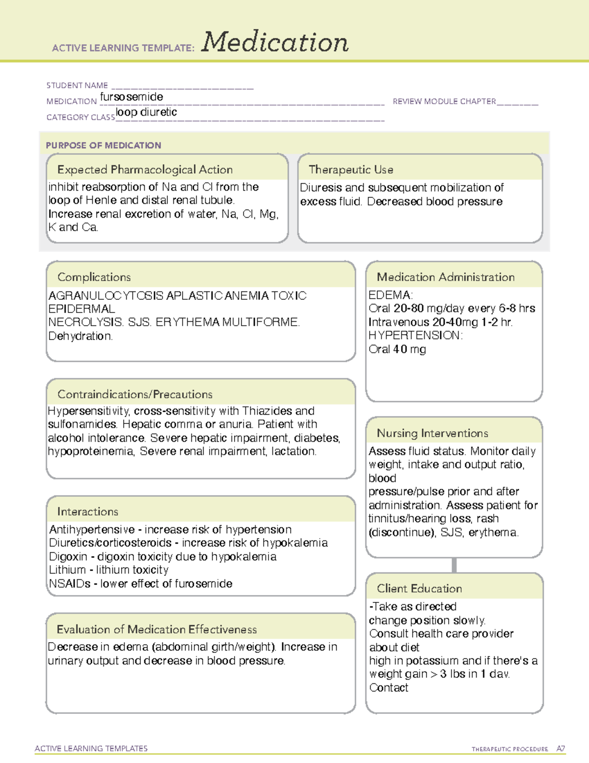 Med7 - pharm ati - ACTIVE LEARNING TEMPLATES TherapeuTic procedure A ...