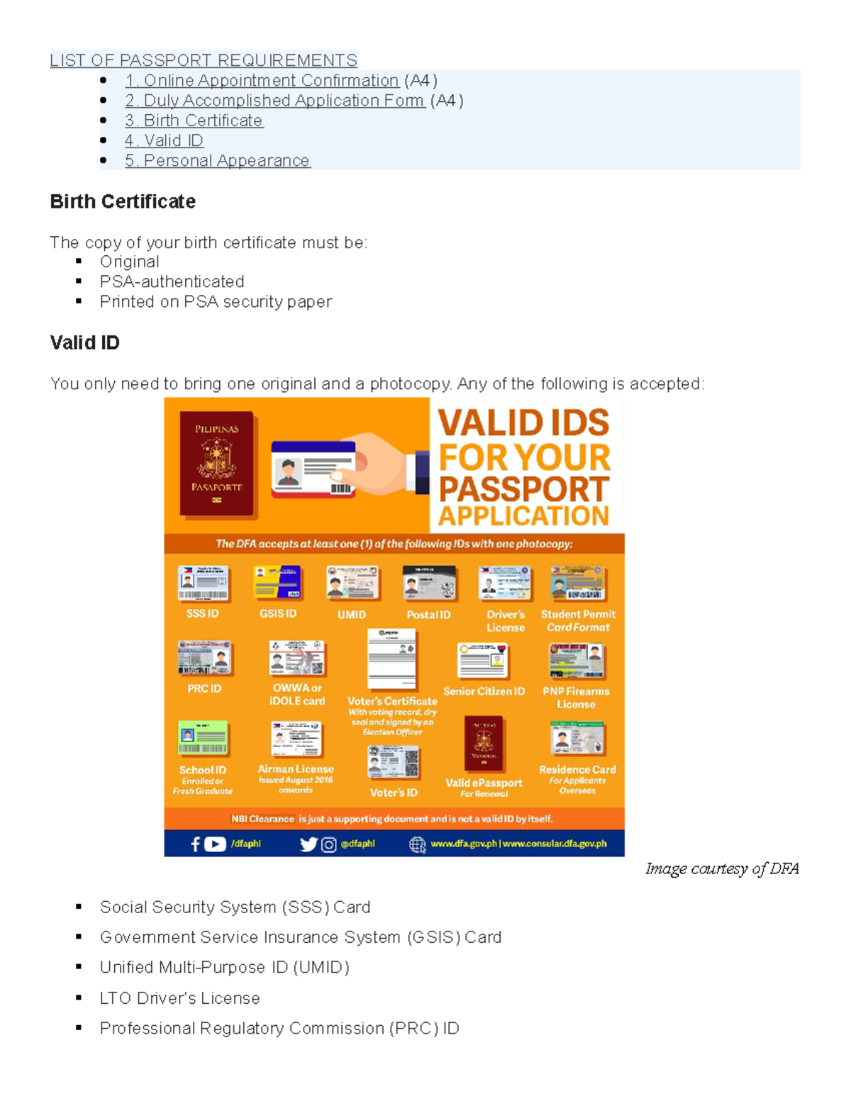 LIST OF Passport Requirements - LIST OF PASSPORT REQUIREMENTS 1. Online ...