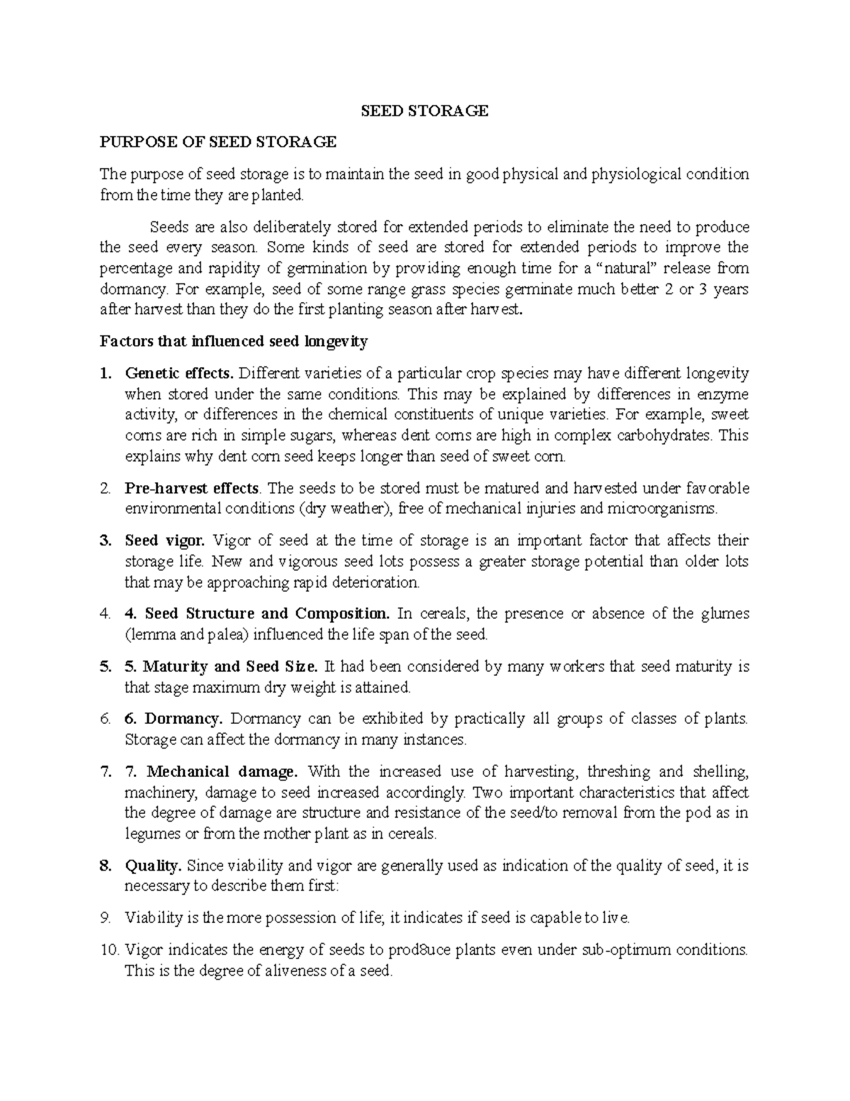 SEED- Storage-module - SEED STORAGE PURPOSE OF SEED STORAGE The purpose ...