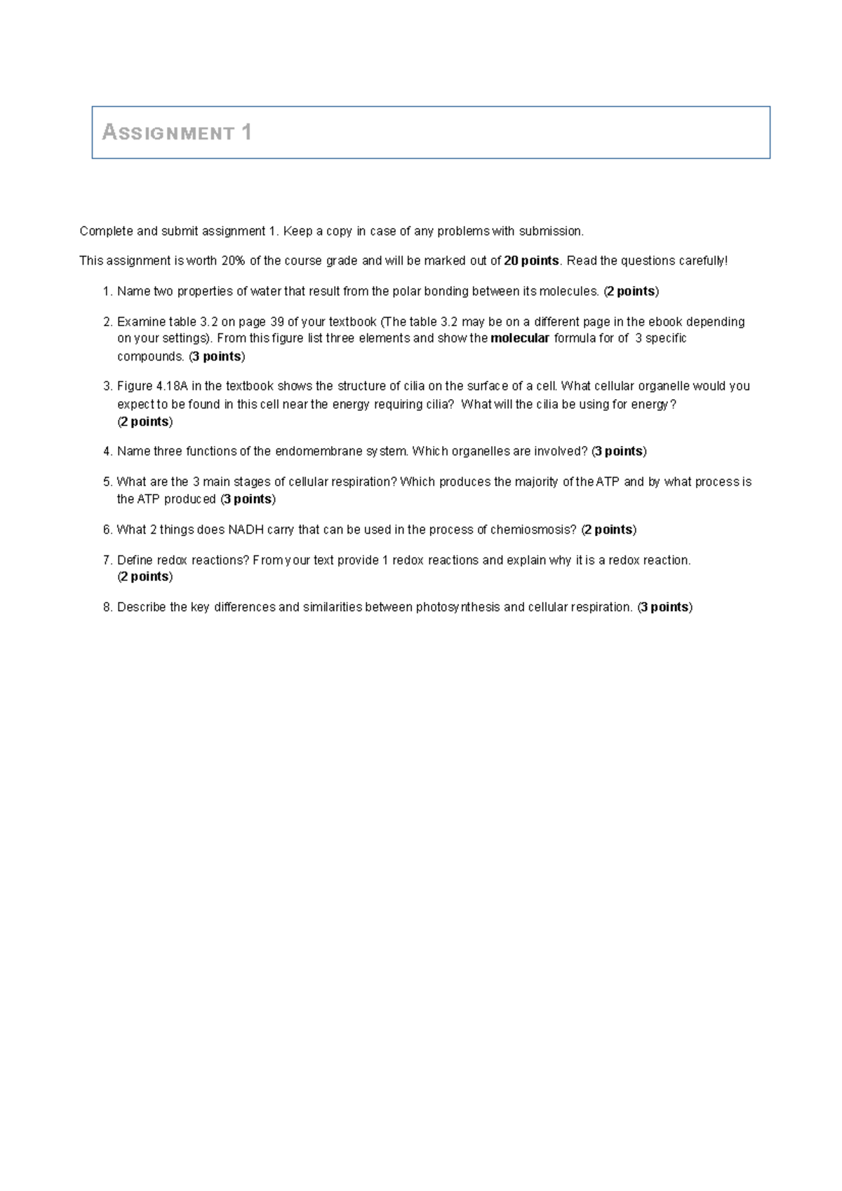 Assignment 1 - A 1 Complete and submit assignment 1. Keep a copy in ...