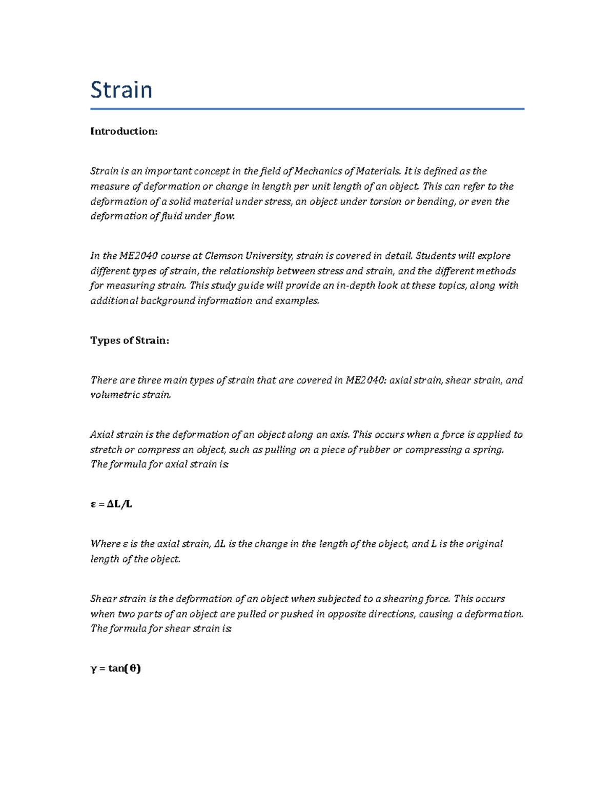 Strain - Mechanics of Materials (ME2040) Lecture notes - Strain ...