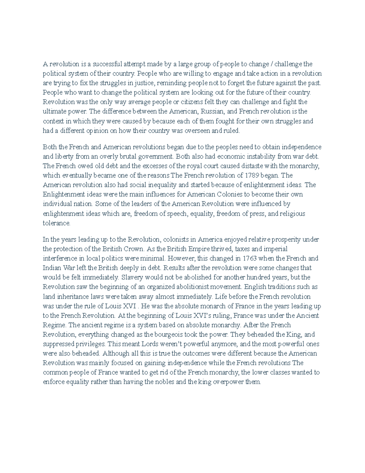 World history essay - DIFFERENCES BETWEEN FRENCH, RUSSIAN AND AMERICAN ...