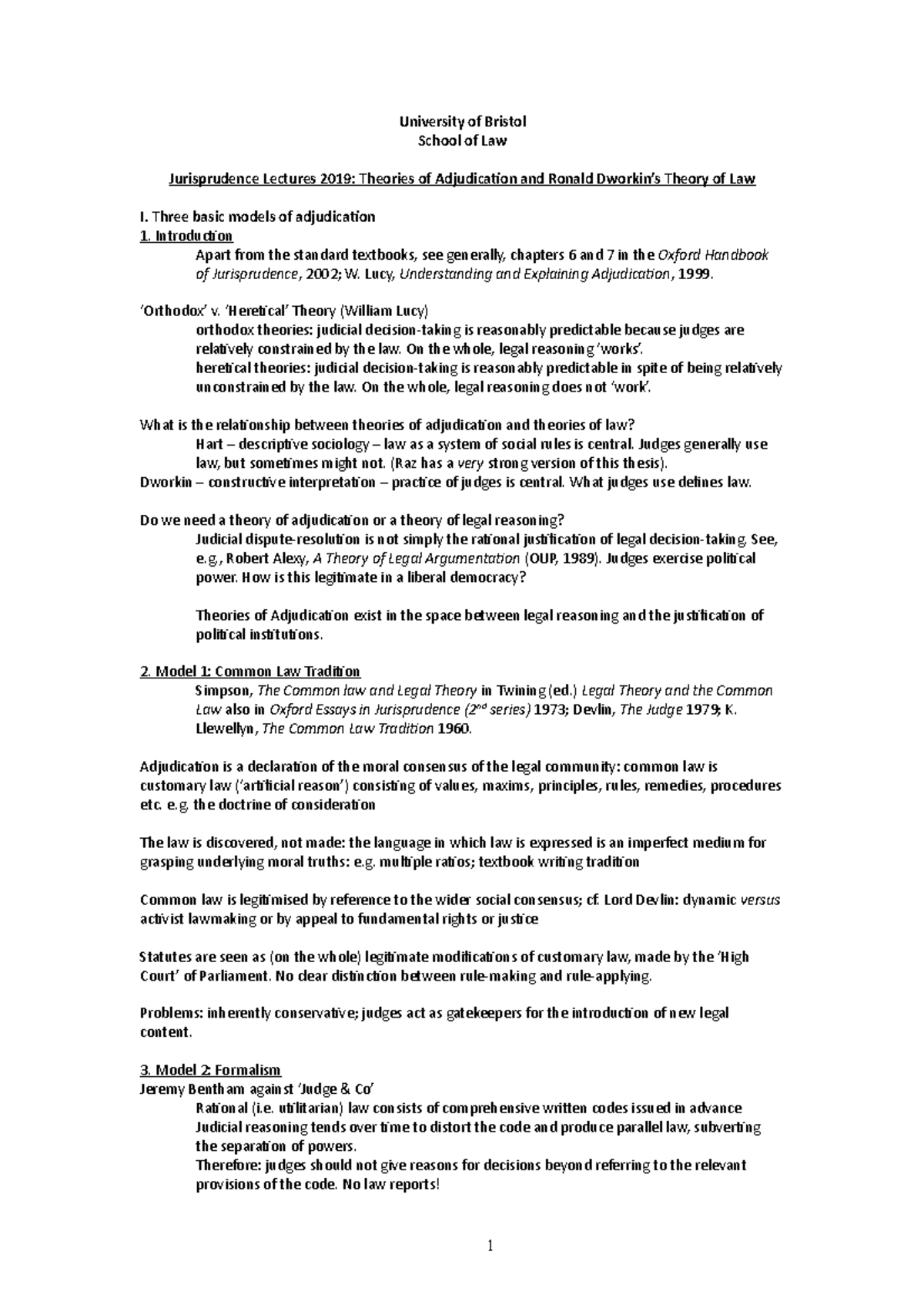 Adjudication Lectures 8-10 - University of Bristol School of Law ...