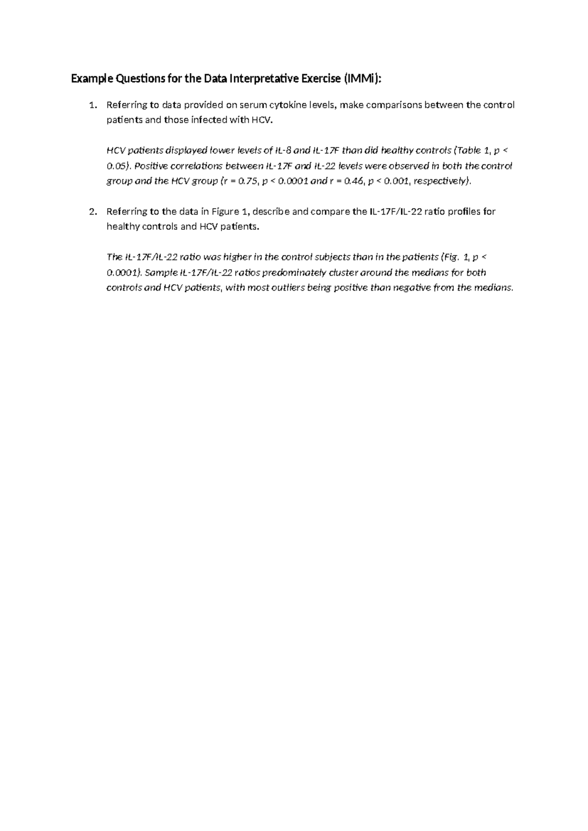 Example Questions (Data Interpretative Exercise) - Model Answers ...