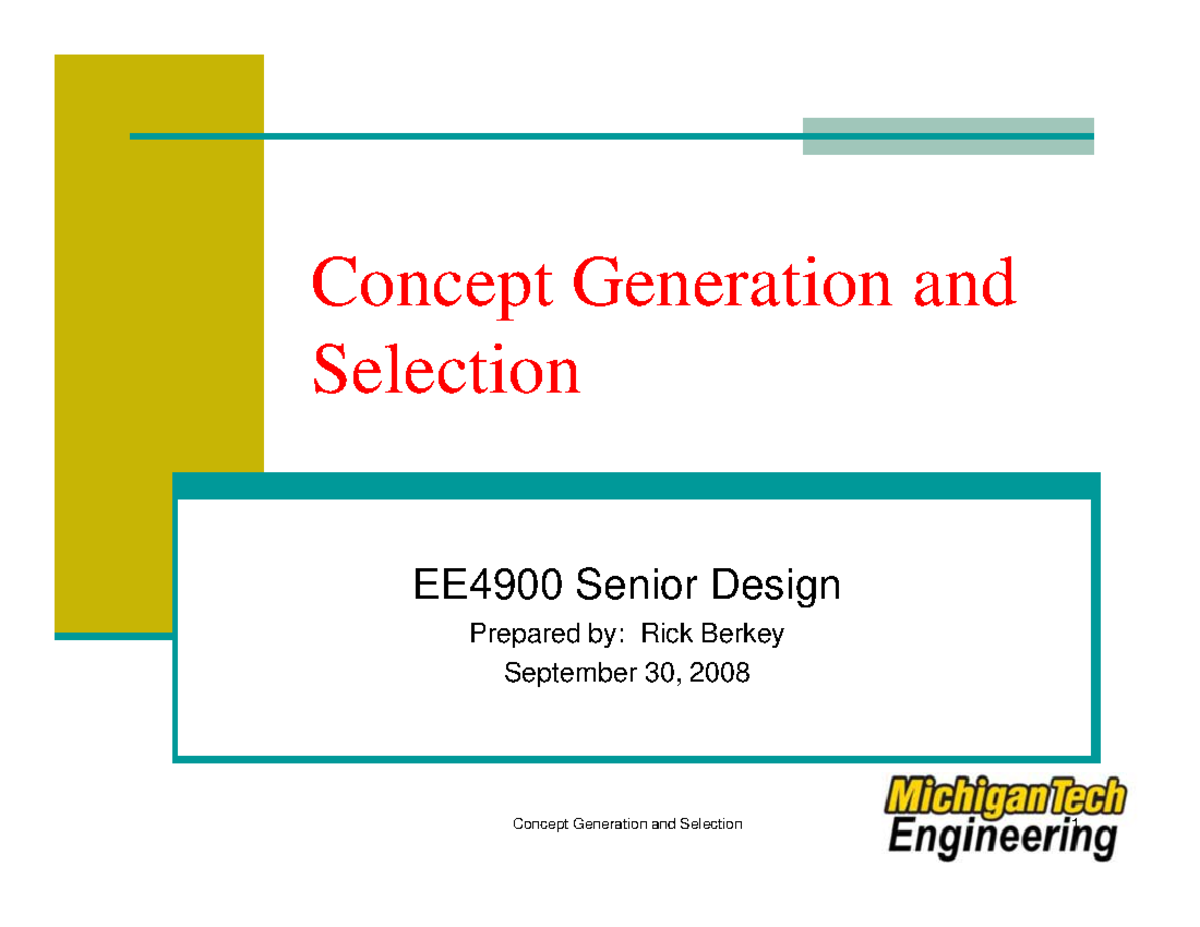 Concept Generation and Selection - Concept Generation and Selection ...