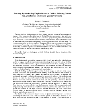 Critical thinking and the humanities - Article Critical thinking and ...