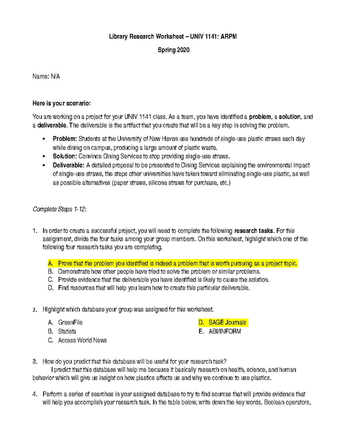 S20 Library Scenario - Library Research Worksheet – UNIV 1141: ARPM ...