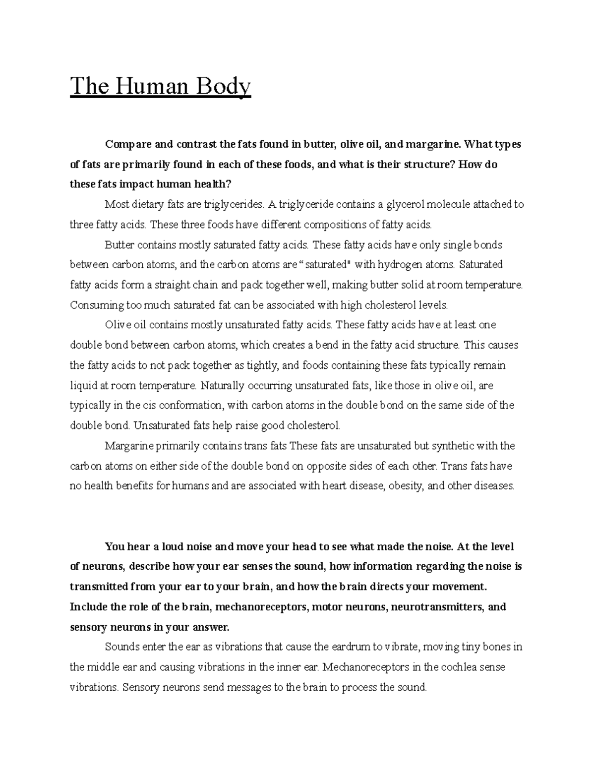 The Human Body & Ecology - The Human Body Compare and contrast the fats ...