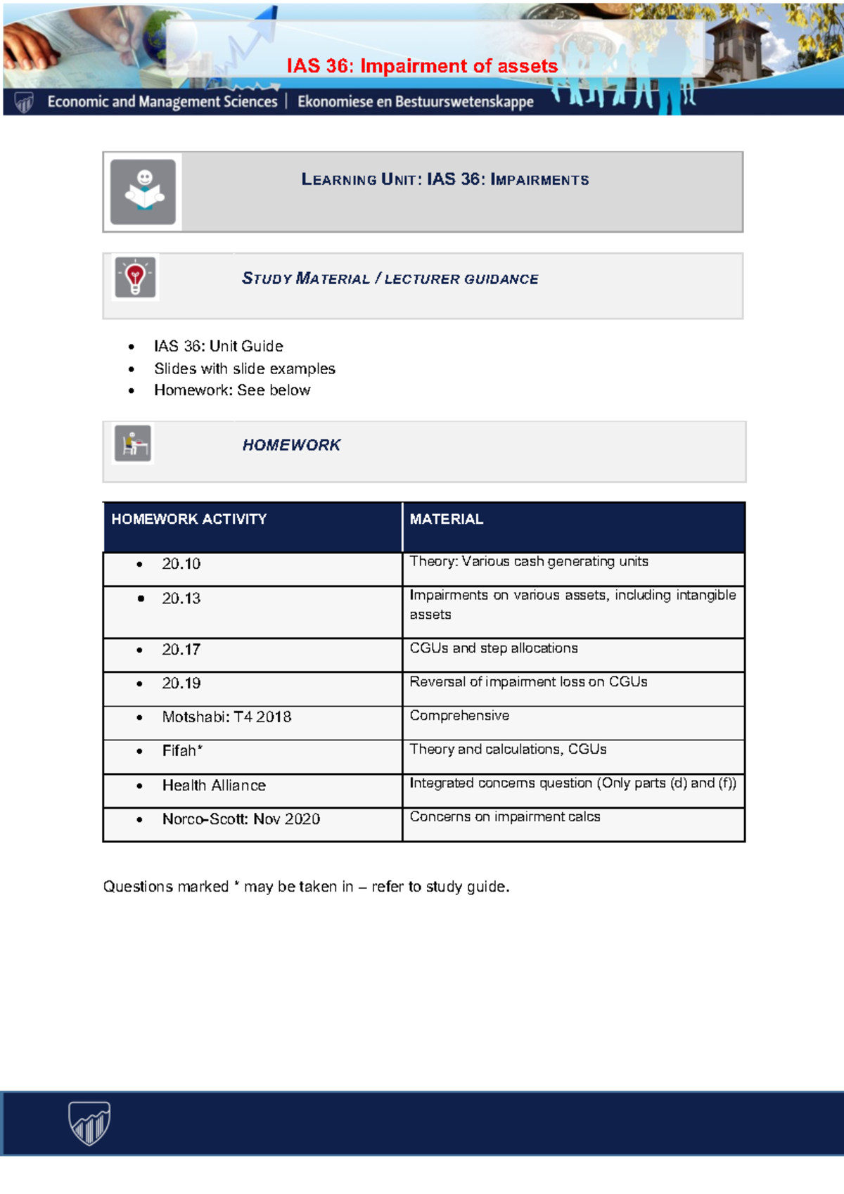 IAS 36 Handouts - Lecture notes - ####### LEARNING UNIT: IAS 36 ...