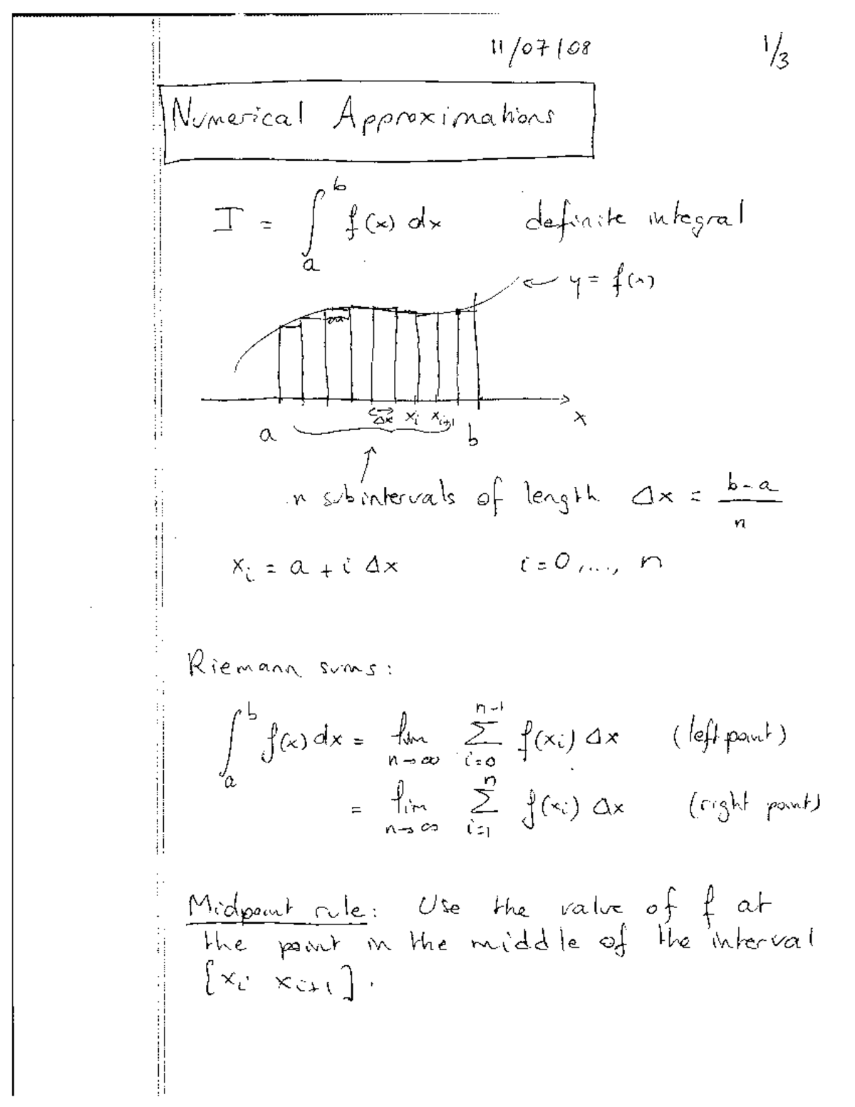 Lecture November 7 - Numerical Approximations b I S f(x) dx definite ...