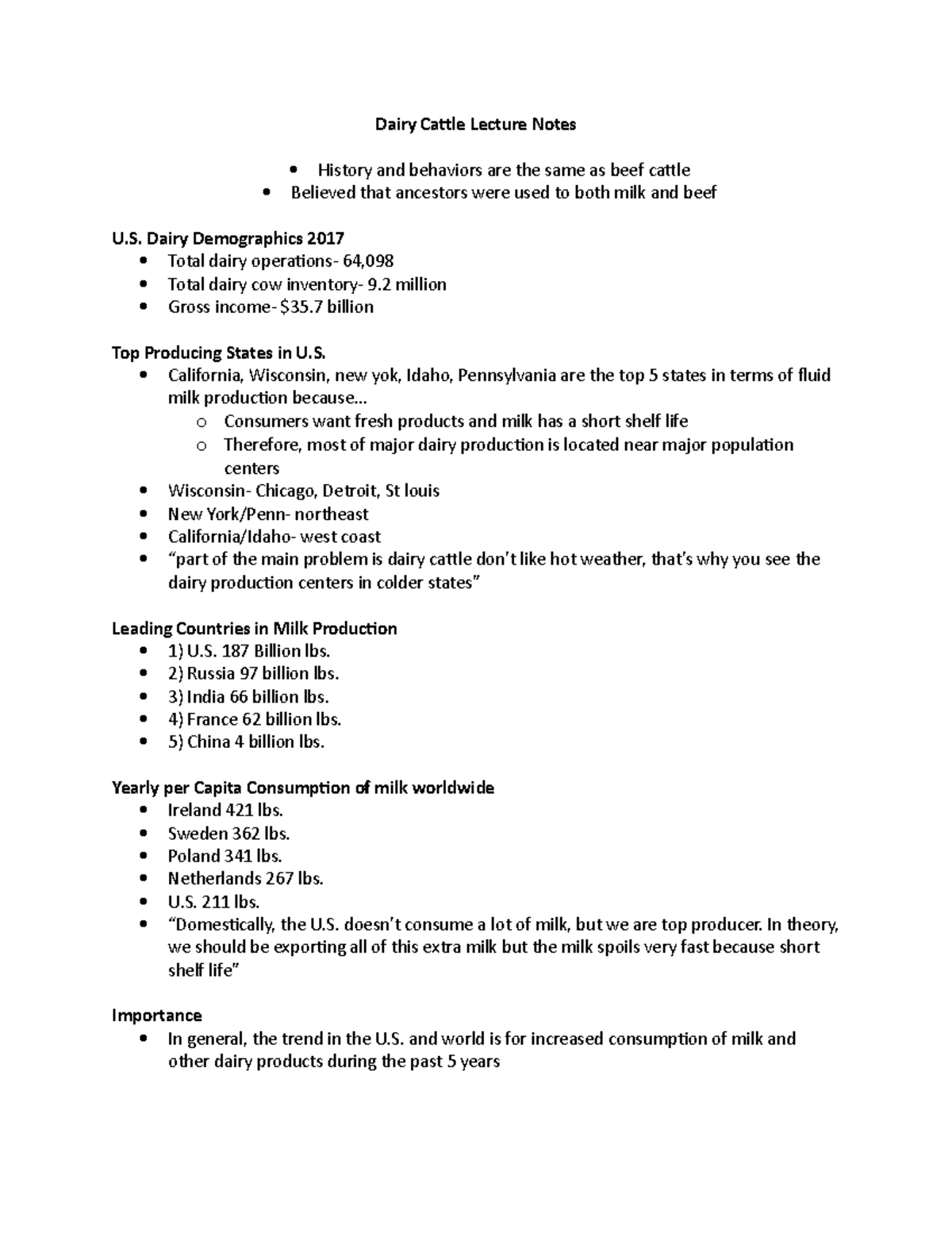 Dairy Cattle Lecture Notes - Dairy Demographics 2017 Total dairy ...