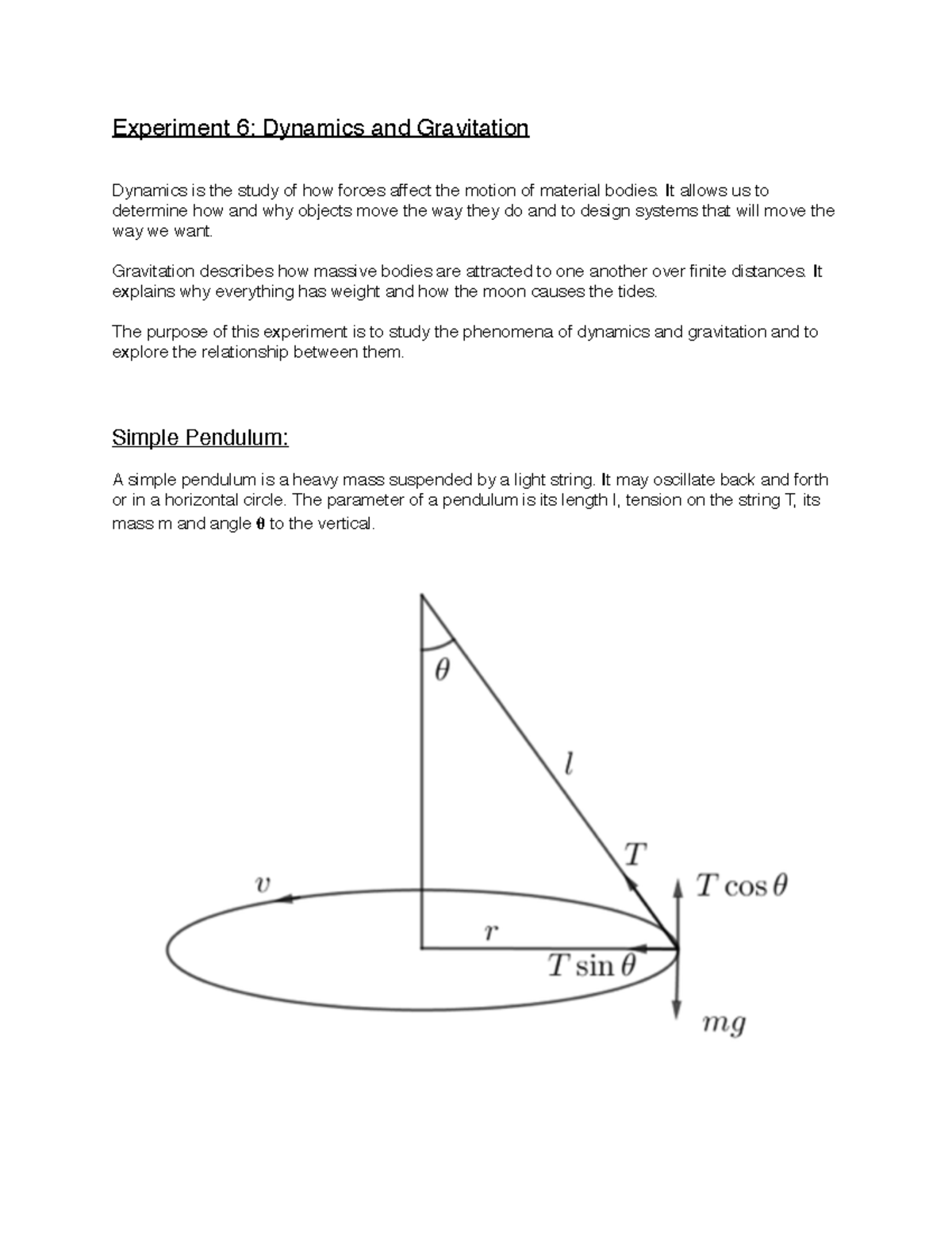 Experiment # 6 (Dynamics and Gravity) Data - Experiment 6: Dynamics and ...