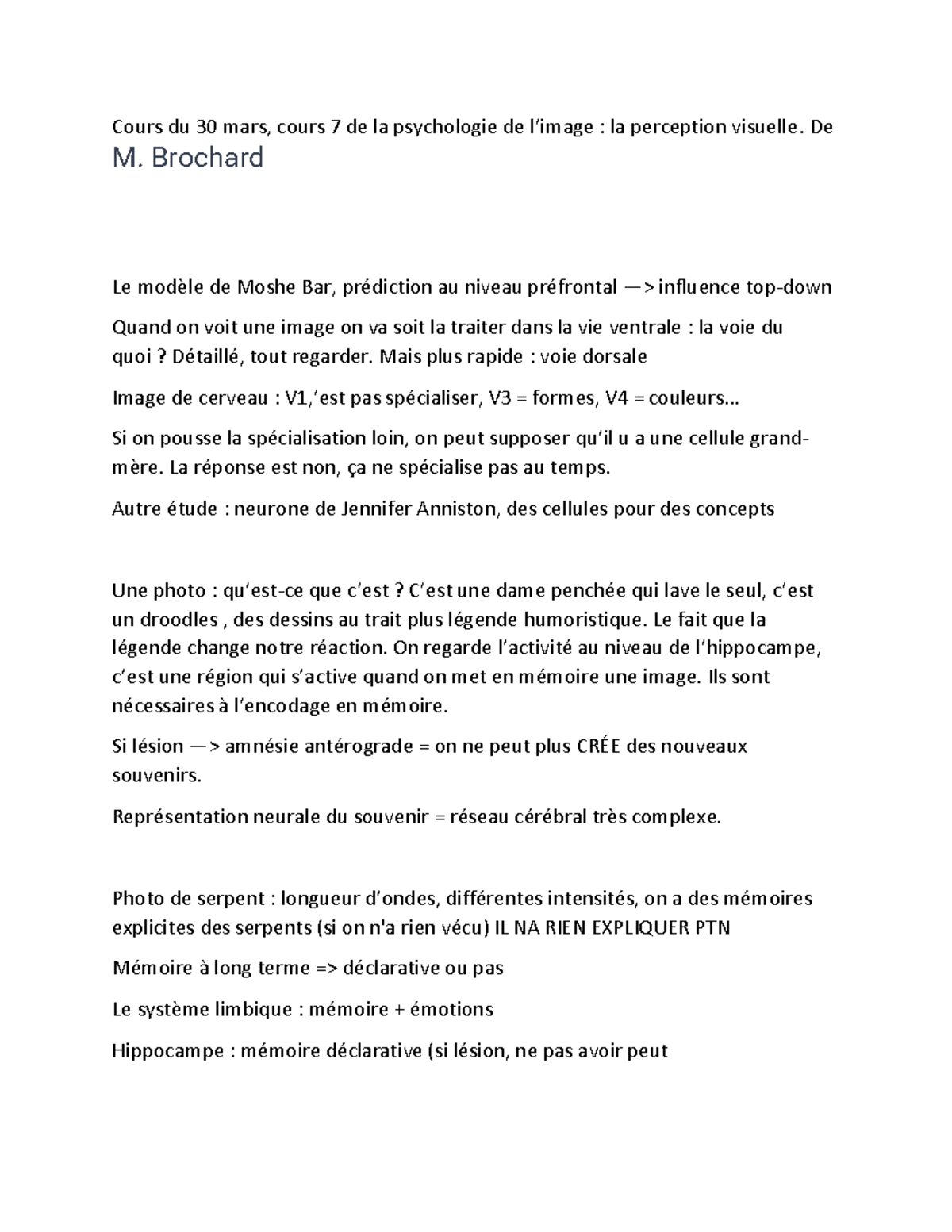 Cours 7 de psychologie de l'image L1 - Cours du 30 mars, cours 7 de la ...