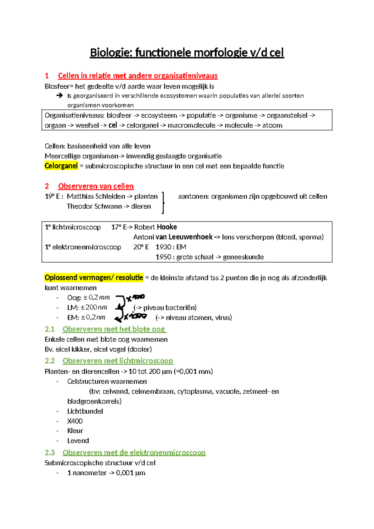 Biologie: functionele morfologie v/d cel - Biologie: functionele ...