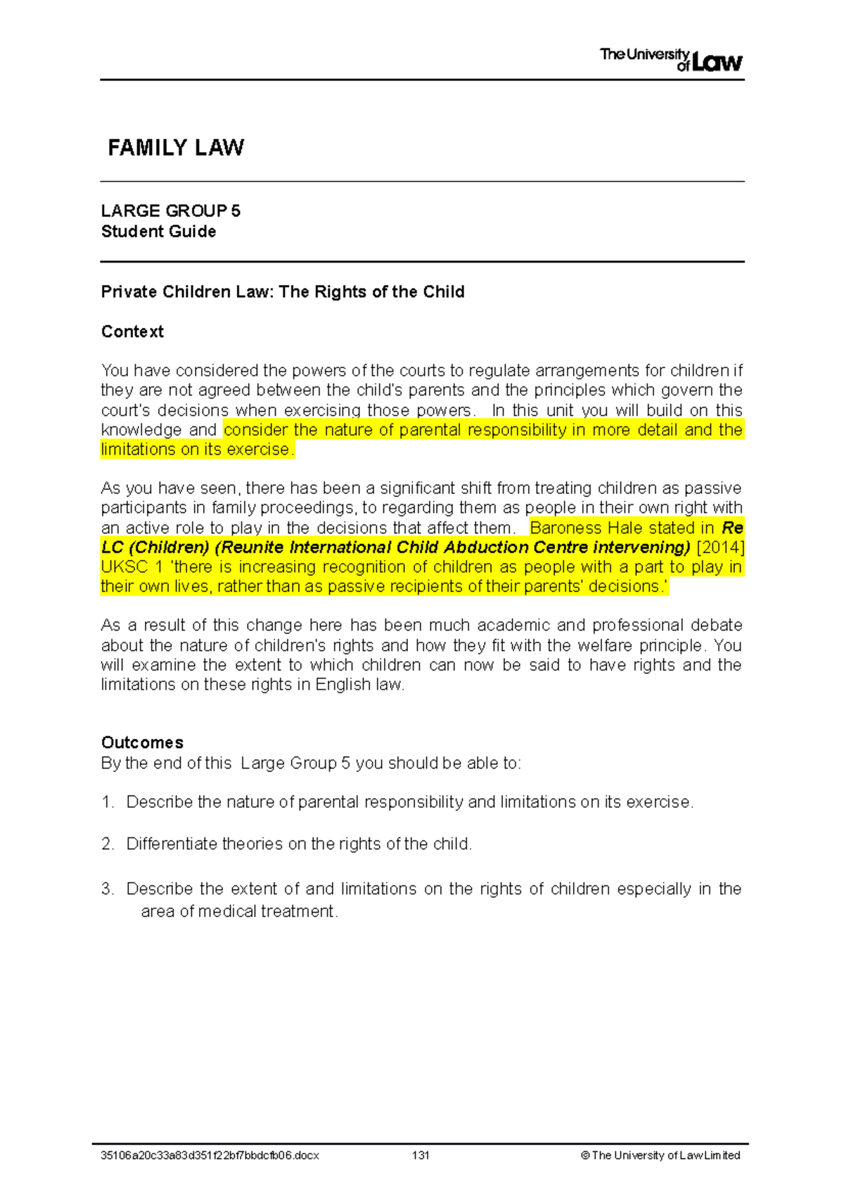 LG5 - family law - LG5 - FAMILY LAW LARGE GROUP 5 Student Guide Private ...