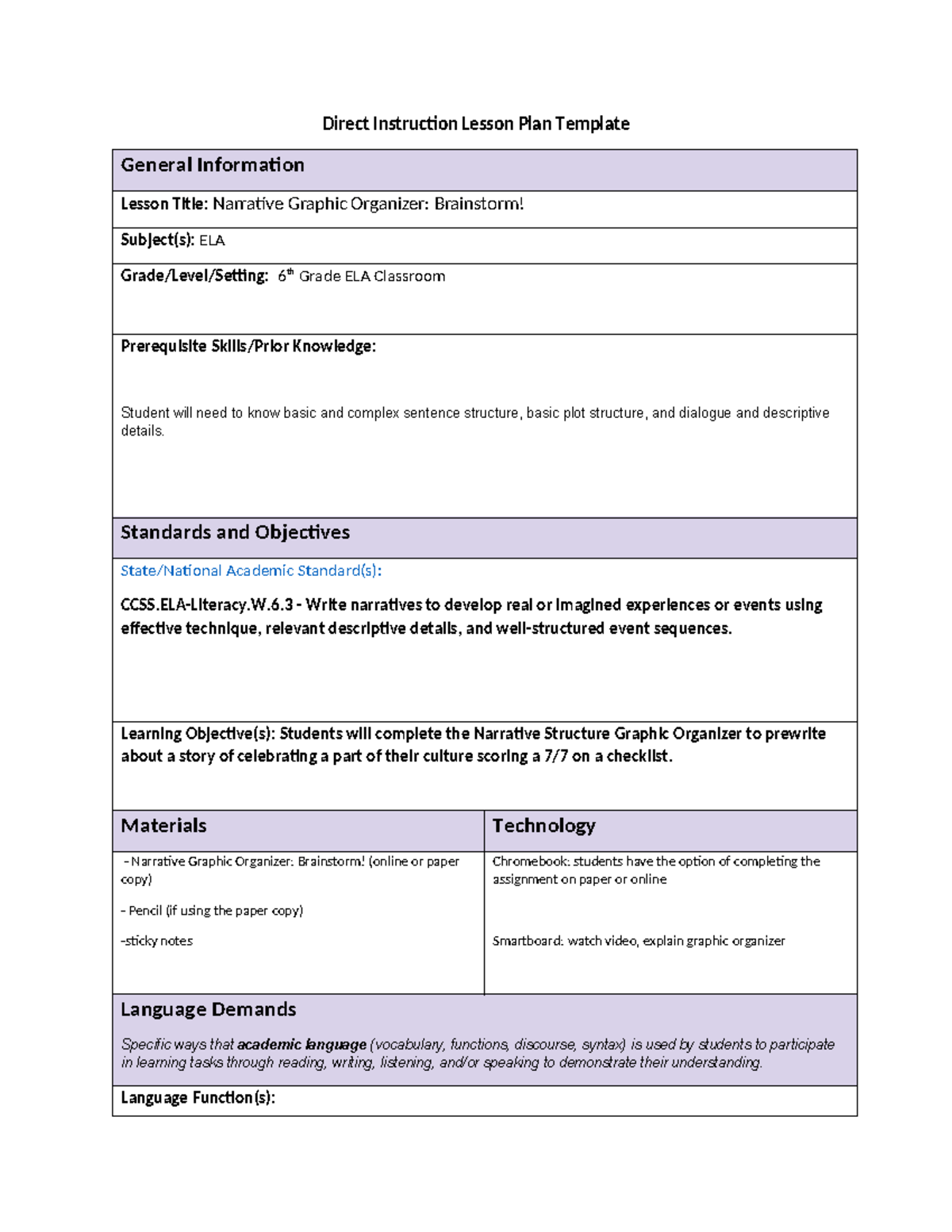 LSM3 Task 1 Revised - Direct Instruction Lesson Plan Template General Information Lesson Title ...