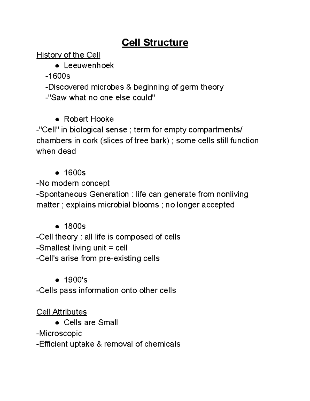 Cell Structure Lecture Notes - Google Docs - Cell Structure History of ...