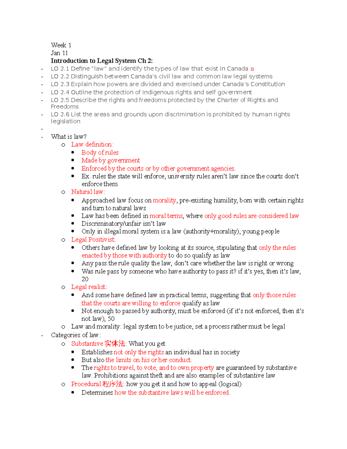 C2-c9 (midterm 1) - notes - Week 1 Jan 11 Introduction to Legal System ...